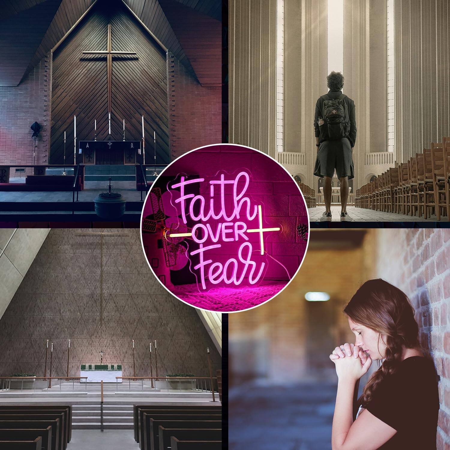 Auledio Faith Over Fear Neon Sign for Wall Decor Jesus Neon Light Warm ...