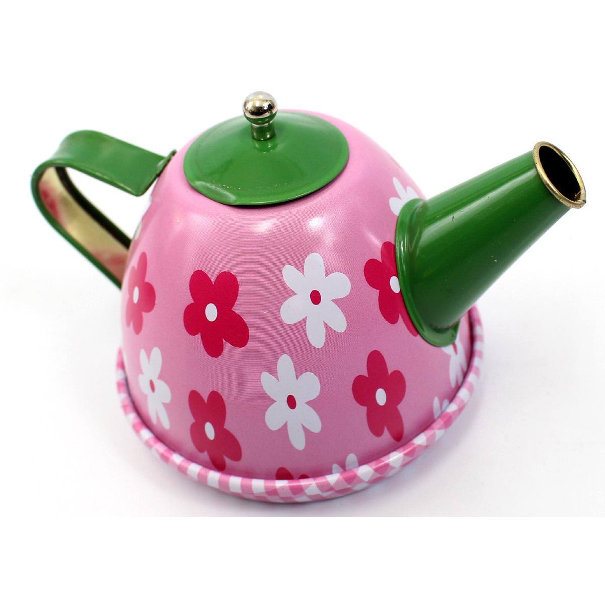 JuzToys Metal Pretend Play Kitchen Tea Set for Kids – Teapot, Cups ...