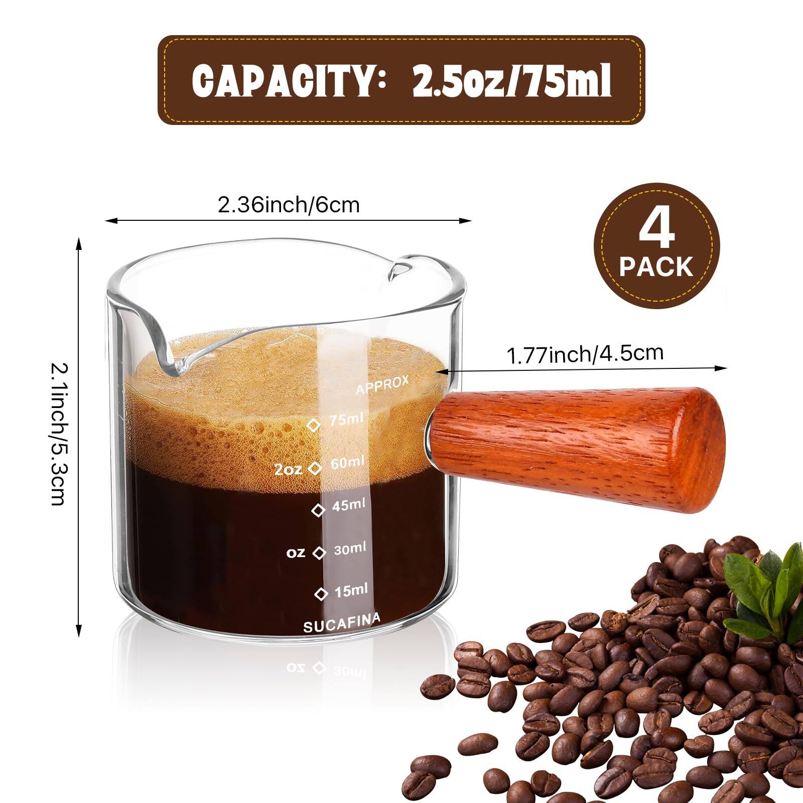 Dapper Styles Espresso Cups With Wood Handle Double Spouts Measuring ...