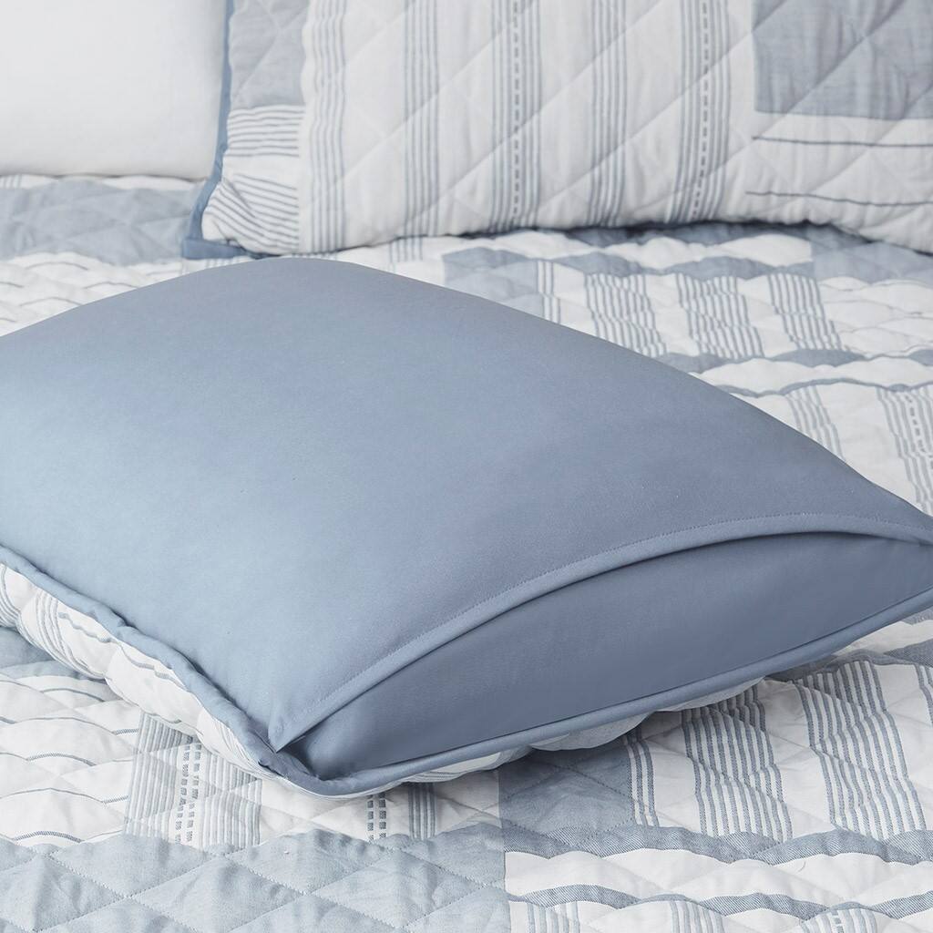 Gracie Mills Fletcher 3 Piece Jacquard Patchwork Quilt Set Blue 0918 ...