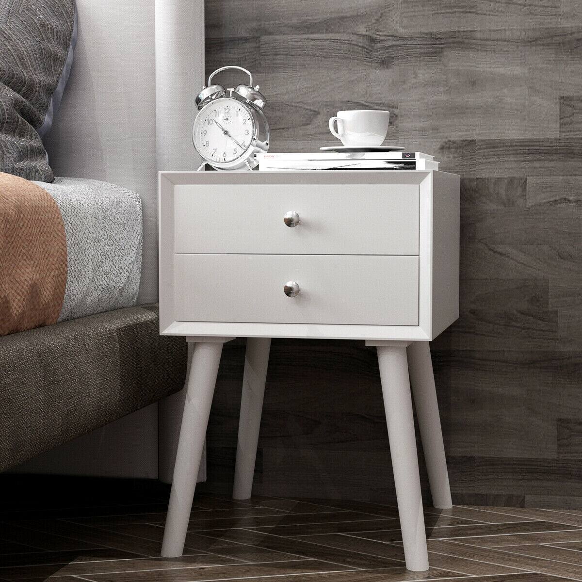 Ecooso Mid Century Wooden Nightstand Multipurpose End Side Table with 2 ...