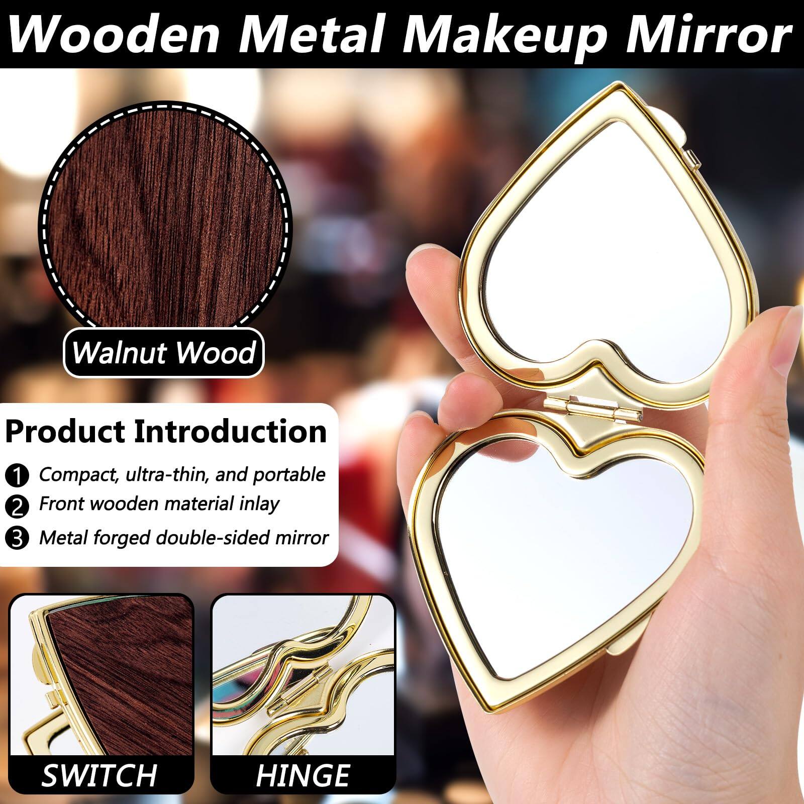 Earthley Blooms Metal Frame Wooden Surface Heart shaped Travel Mirror ...