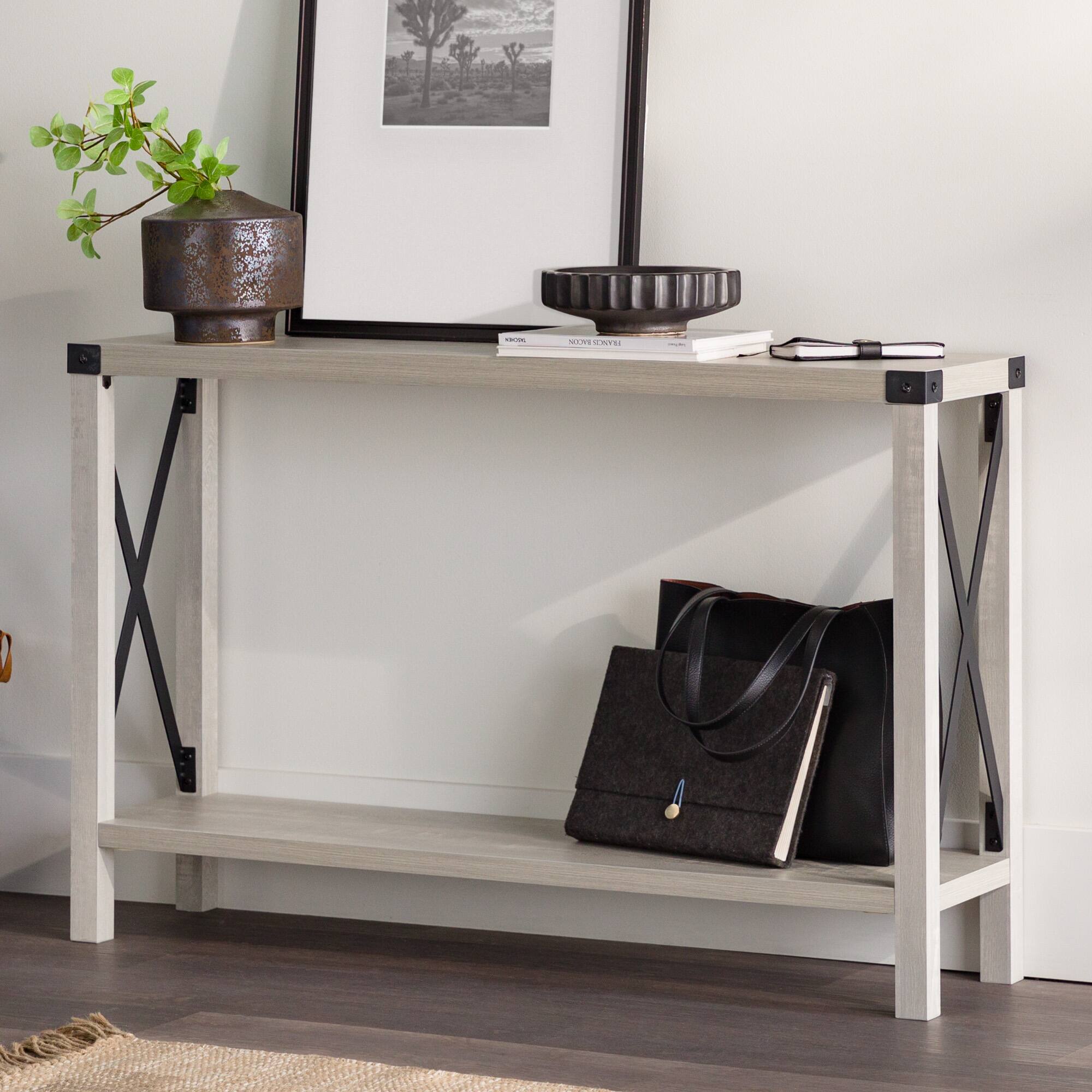 Walker Edison 46" Rustic Farmhouse Entryway Table Stone Grey ...