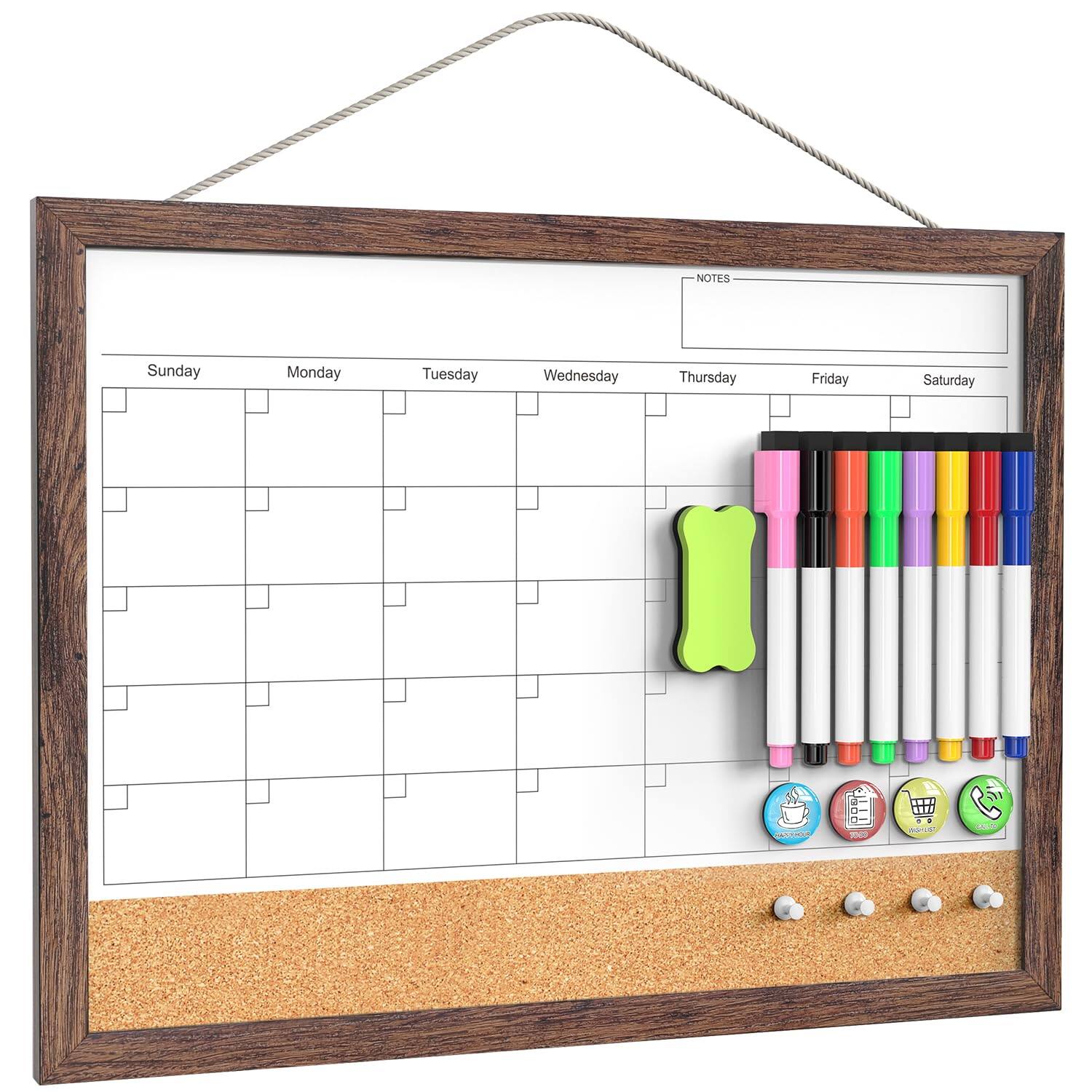PARKER SLATER Calendar Whiteboard For Wall 17x13 Inches Cork Board ...