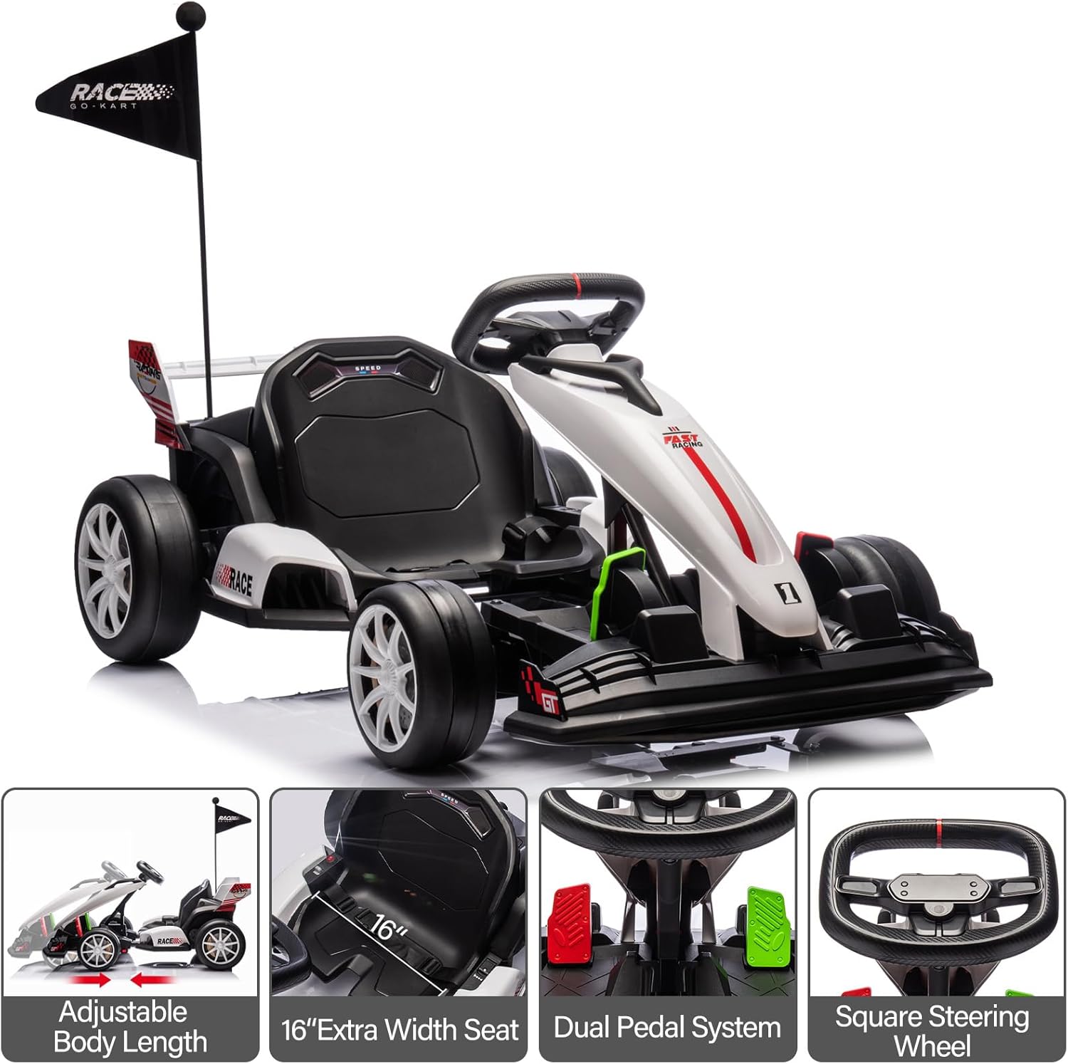 Jojoka 24V Kids Electric Go Kart, Dual 200W Motors, 7.5MPH Variable ...