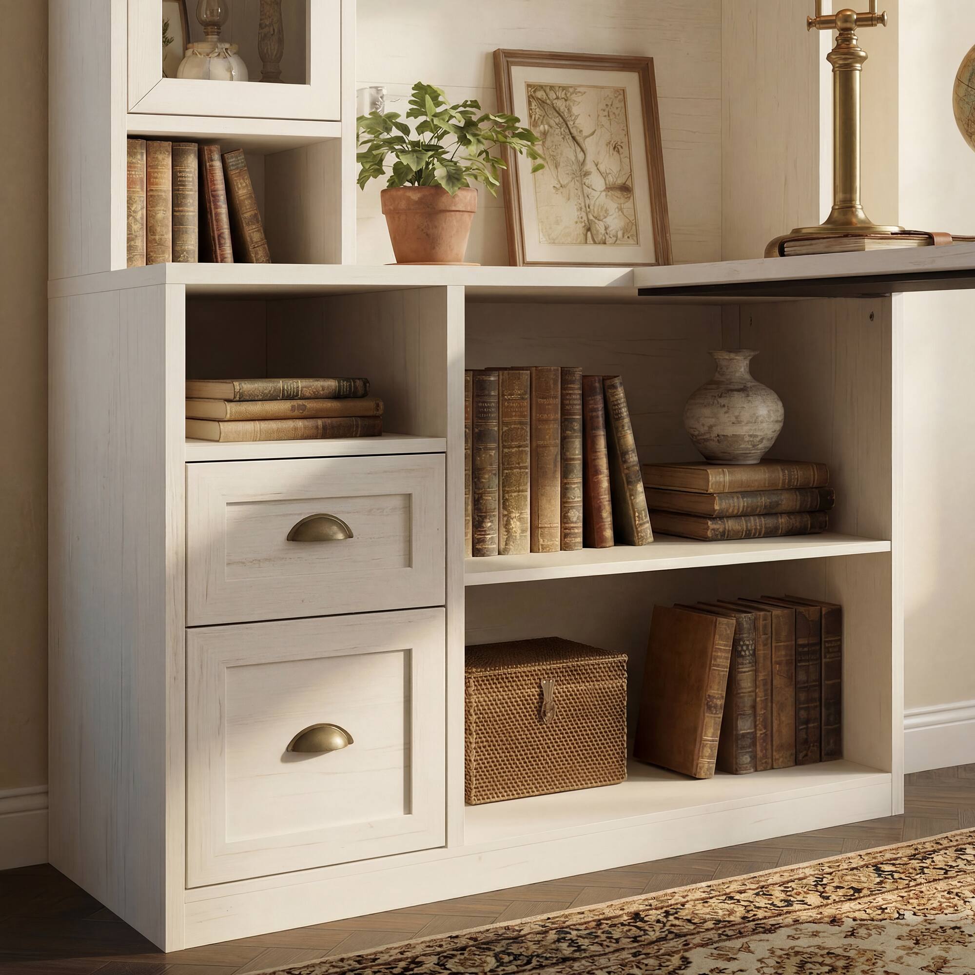 Famapy Study Desk with Tall Storage Cabinet – Vintage Student Writing ...