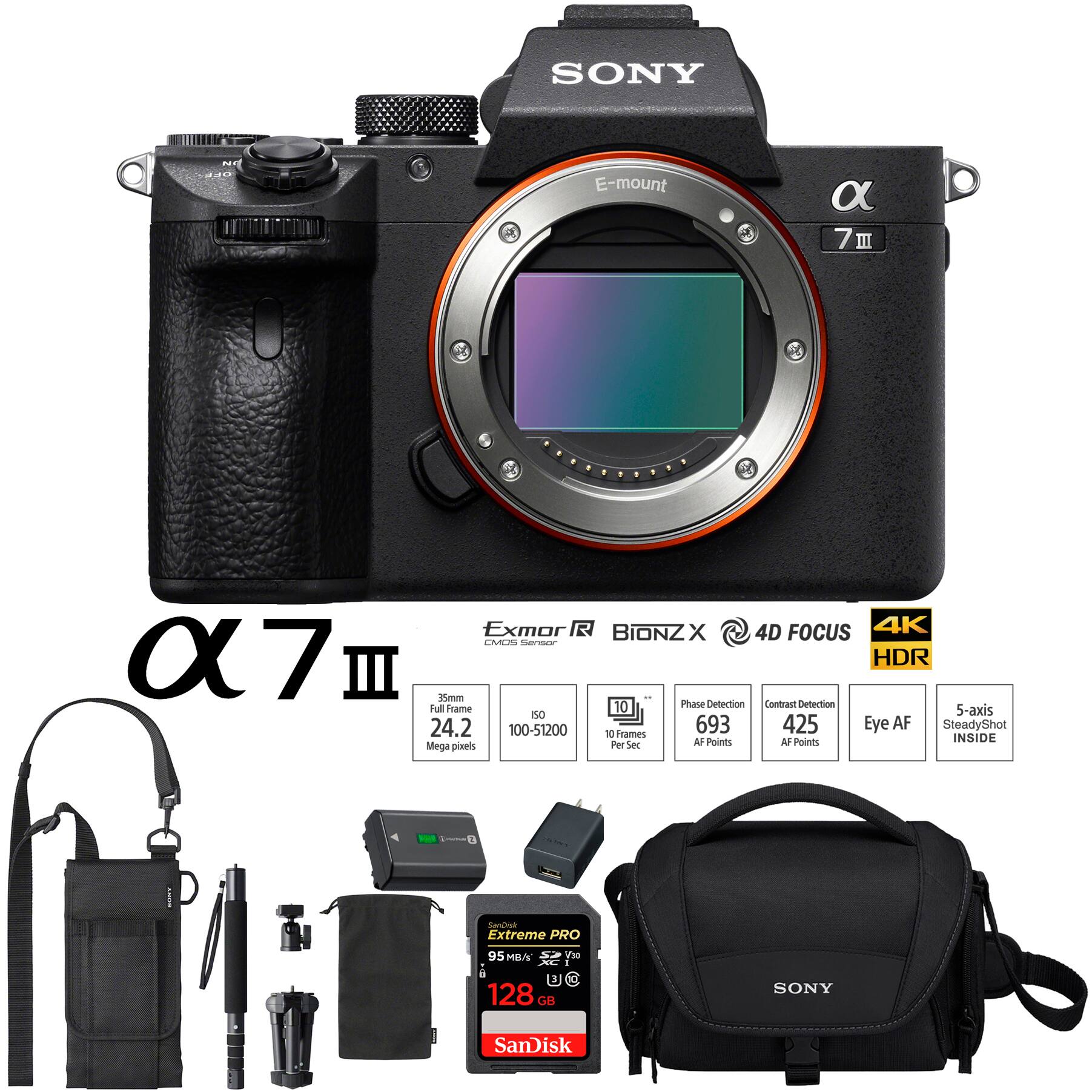 Sony a7III Full Frame Mirrorless ILC Camera and Monopod 128GB Memory ...