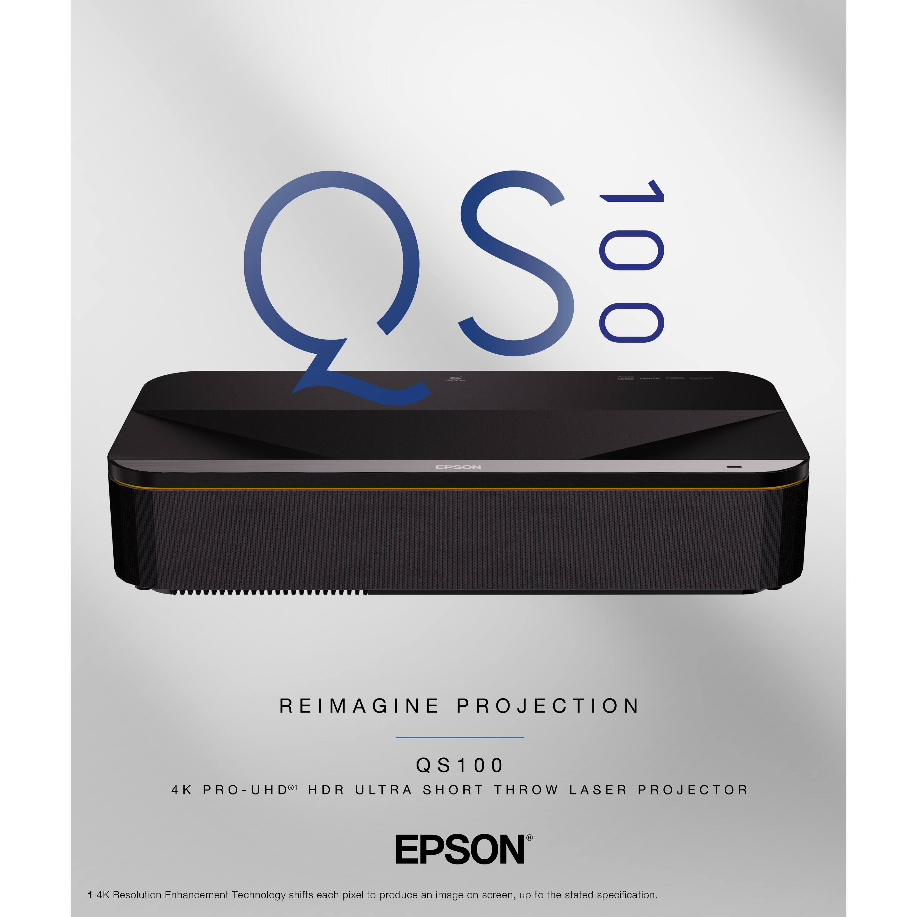 Epson QS100 4K PRO UHD HDR 4,500 Lumen 3LCD Ultra Short Throw Laser Projector Black V11HB49120 ...