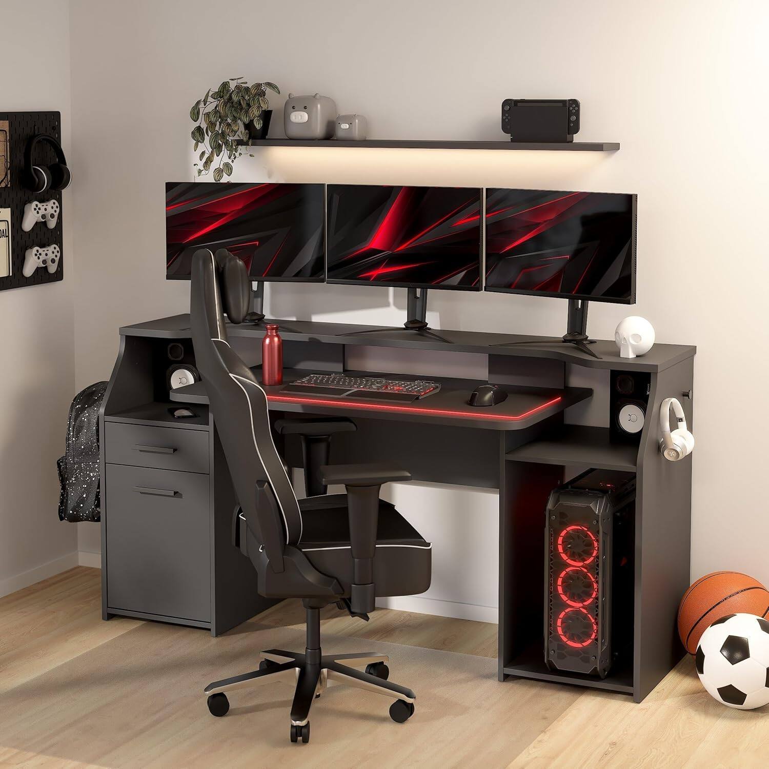 Zell Electronics Gaming DeskStorage Shelves, Drawer & Monitor Riser for ...