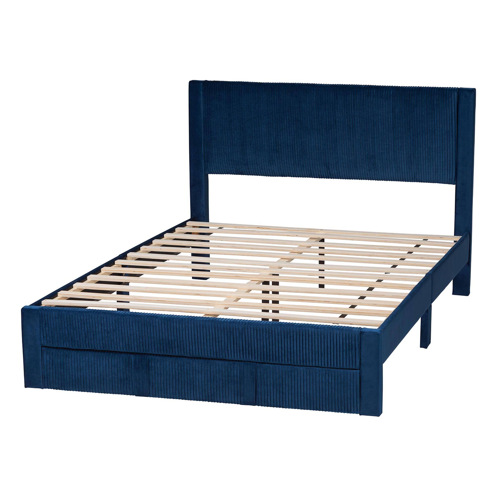Baxton Studio Elora Modern Pleated Velvet Queen Size Storage Bed Navy Blue 13783 - Best Buy