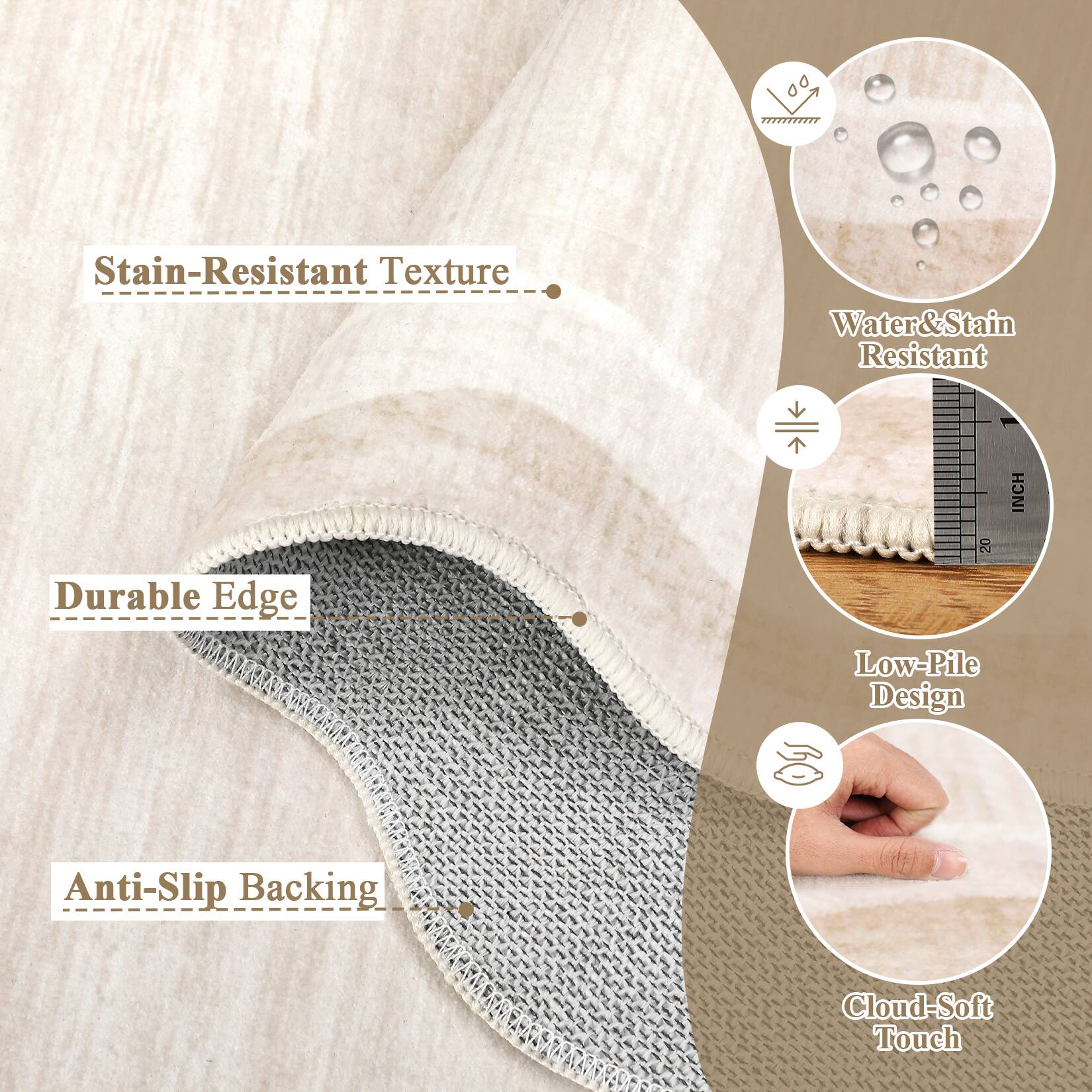 Acekool Contemporary Solid Color Area Rug Ultra Thin Low Pile Non Slip ...