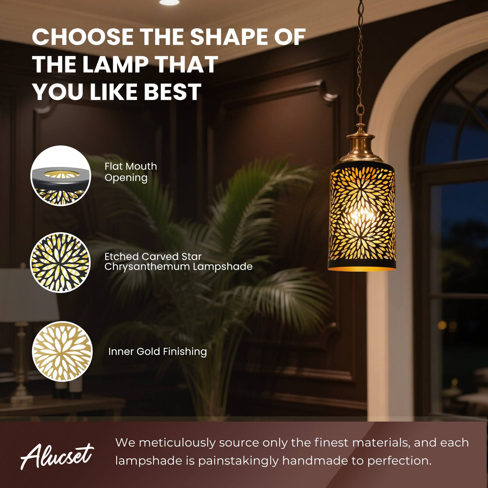 Alucset Pendant Lamp Shade Set of 2, Mini Chrysanthemum Straight ...