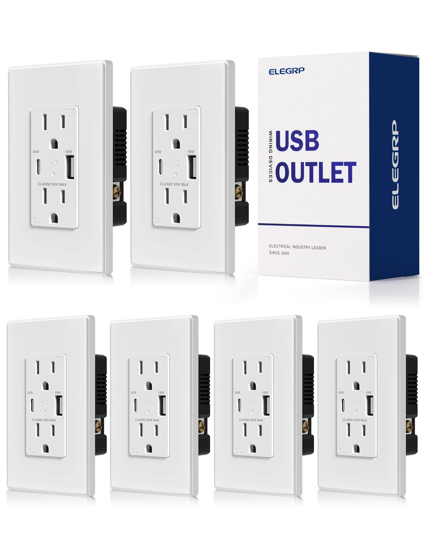 ELEGRP USB Outlet Receptacles, 20W 15A USB Wall Outlet with Type A and ...