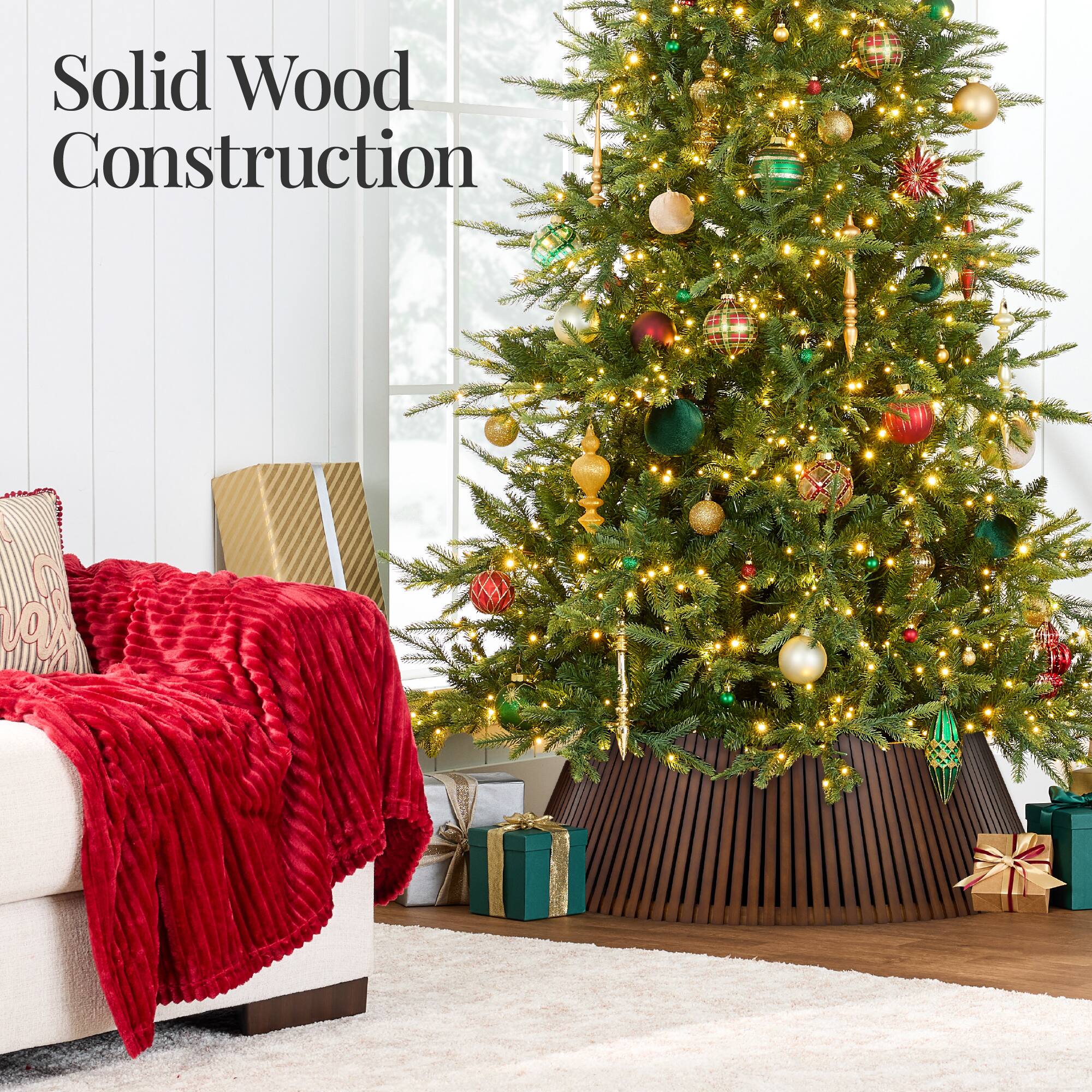 Best Choice Products 42in Wood Slatted Christmas Tree Collar Walnut ...