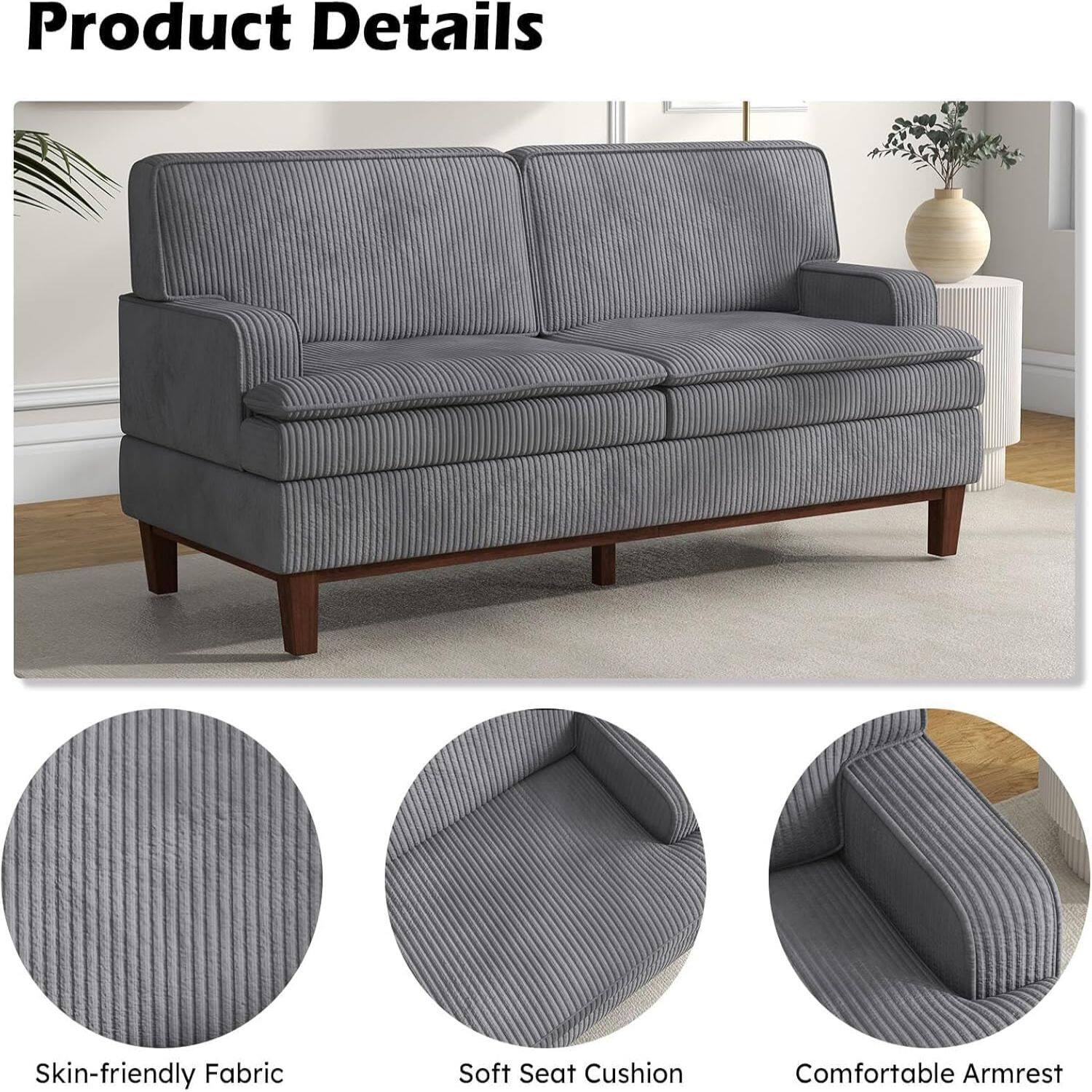 Best Buy: Bestier 75" Luxury Soft Corduroy Fabric Sofa, Small 2 Seat Sofa for Living Room with ...
