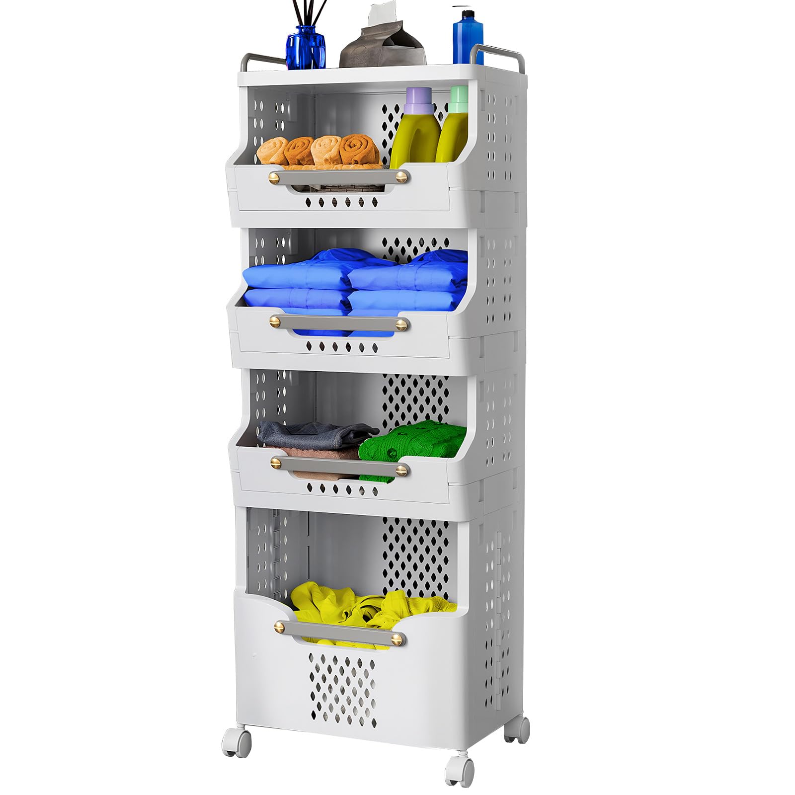 JETRANSPORT Laundry Basket With Wheels Rolling Folding Hamper Utility ...