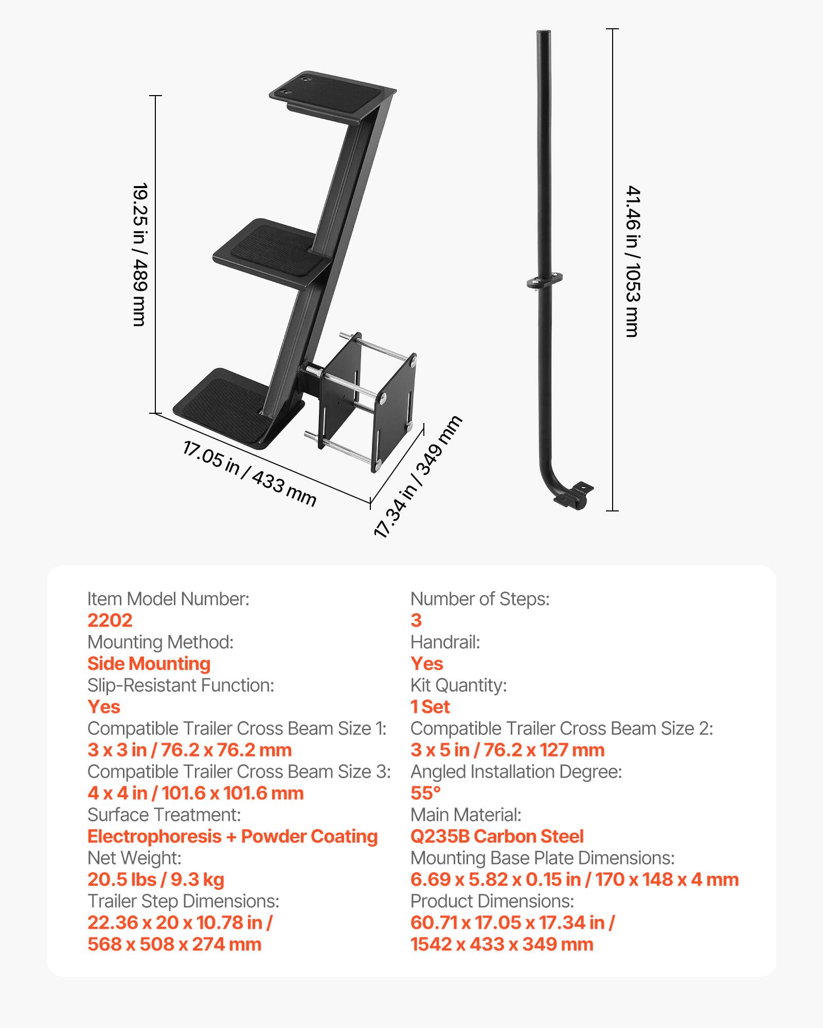 VEVOR Boat Trailer Steps, 3 Step, Heavy Duty Boat Trailer Steps with ...