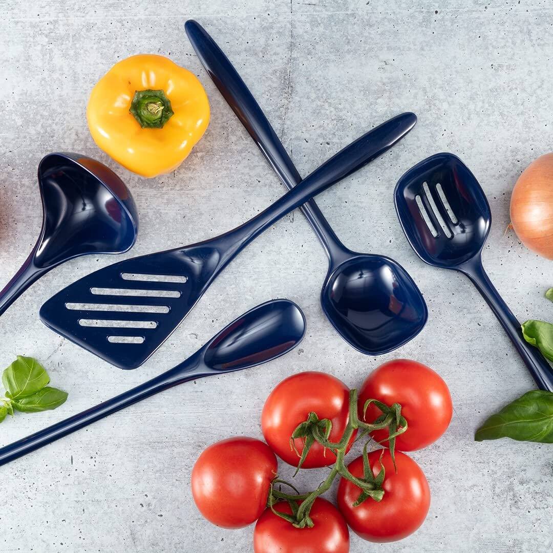 Hutzler 6 piece Melamine Cooking Utensils Set and Storage Crock Blue ...