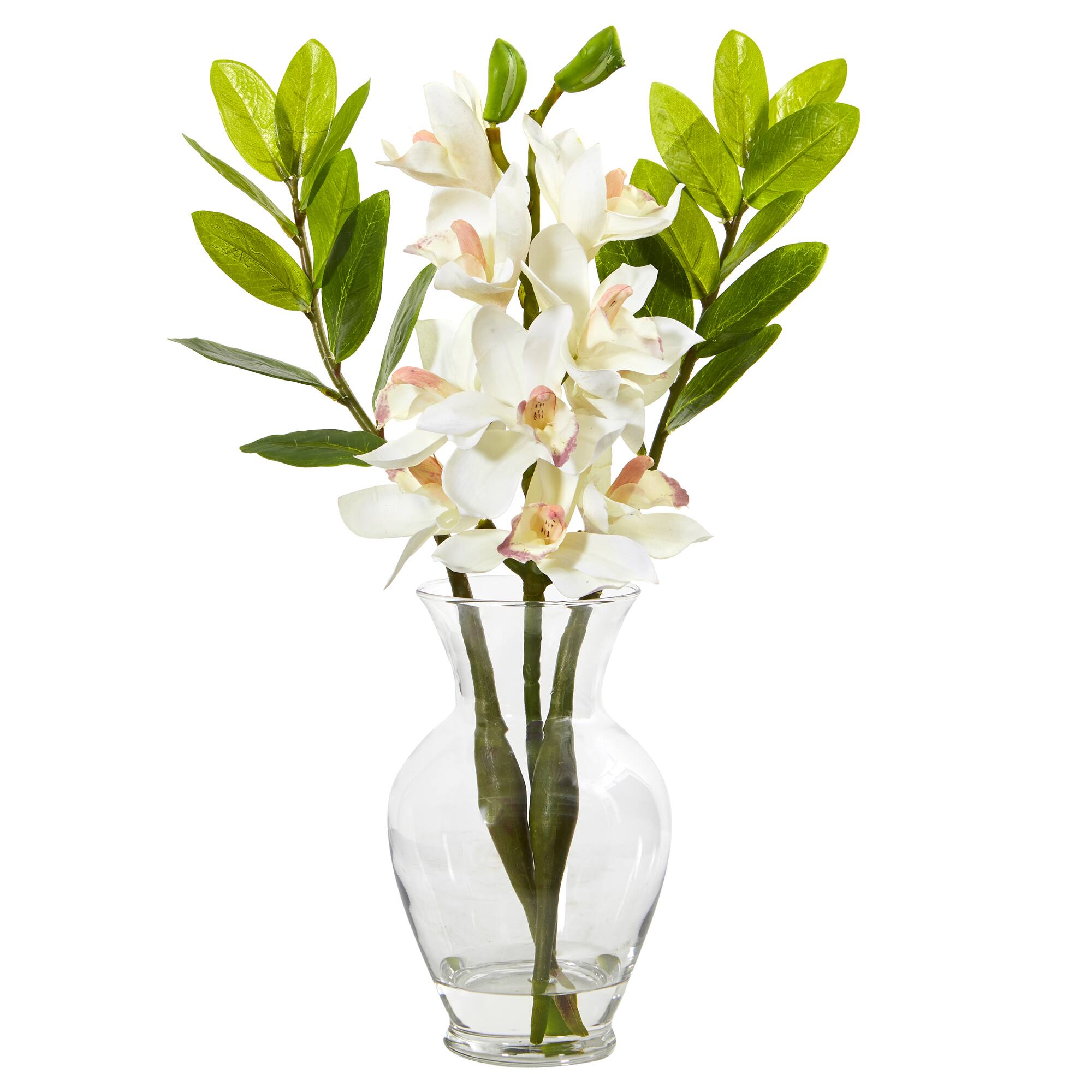 BreeBe 19" Cymbidium Orchid and Zamioculcas Artificial Arrangement ...