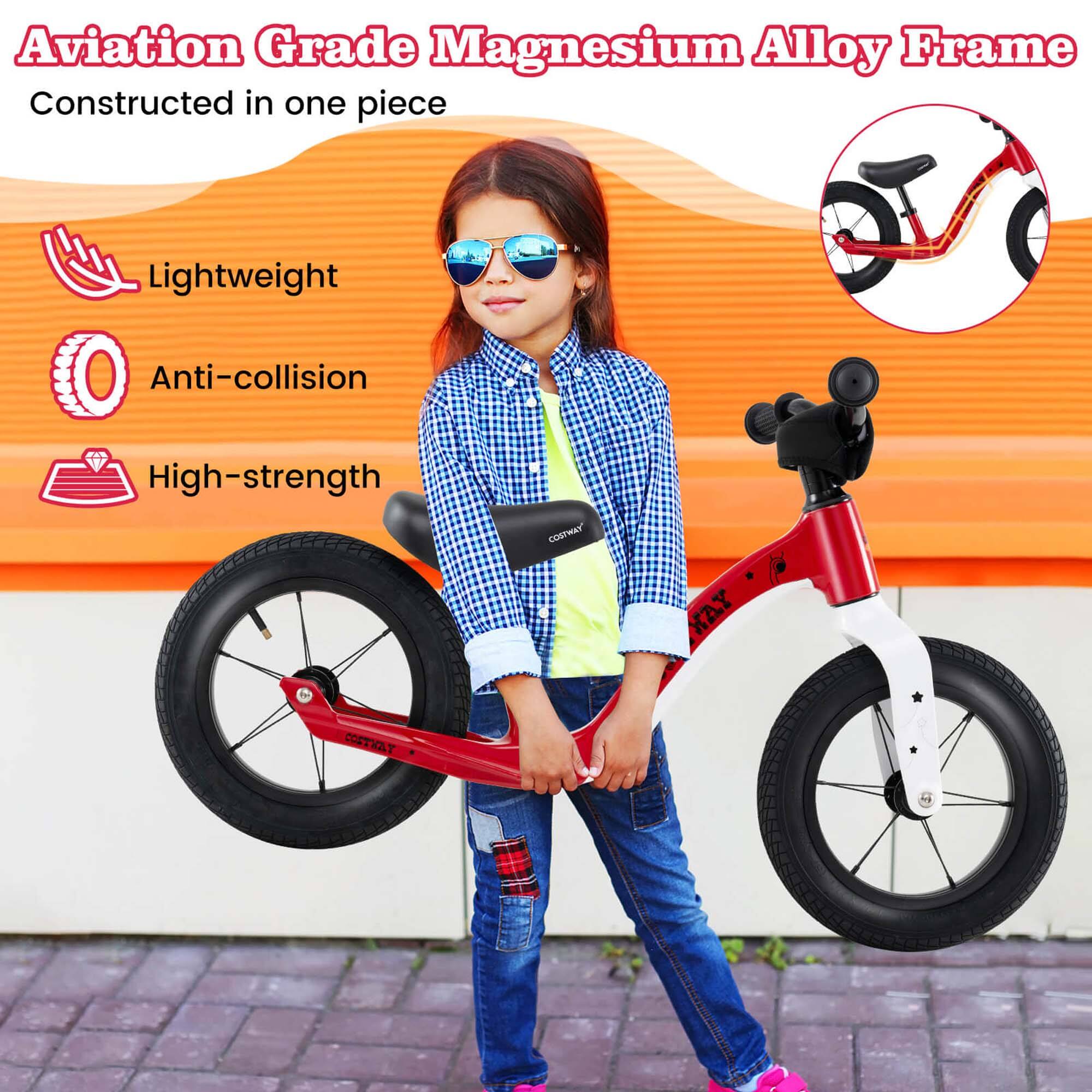 Costway 12 Inch Magnesium Toddler Balance Bike No Pedal Training Toddler Balance Bike Red ...