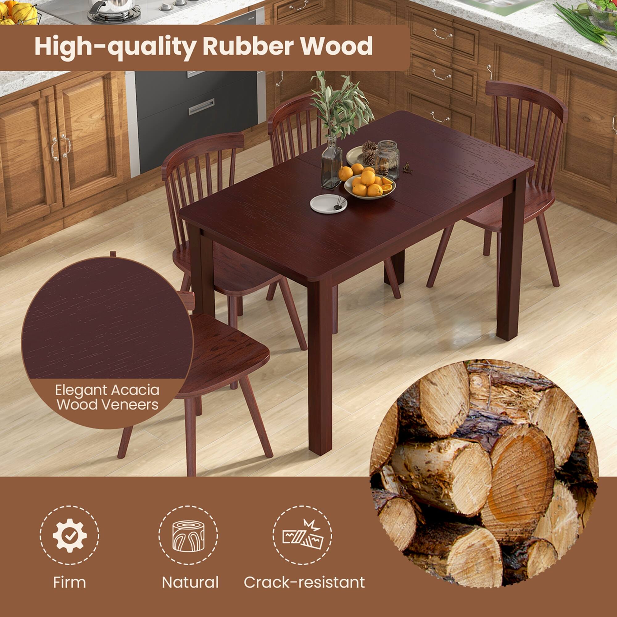 Costway Extendable Dining Table Folding Rubber Wood Table for 4 People ...
