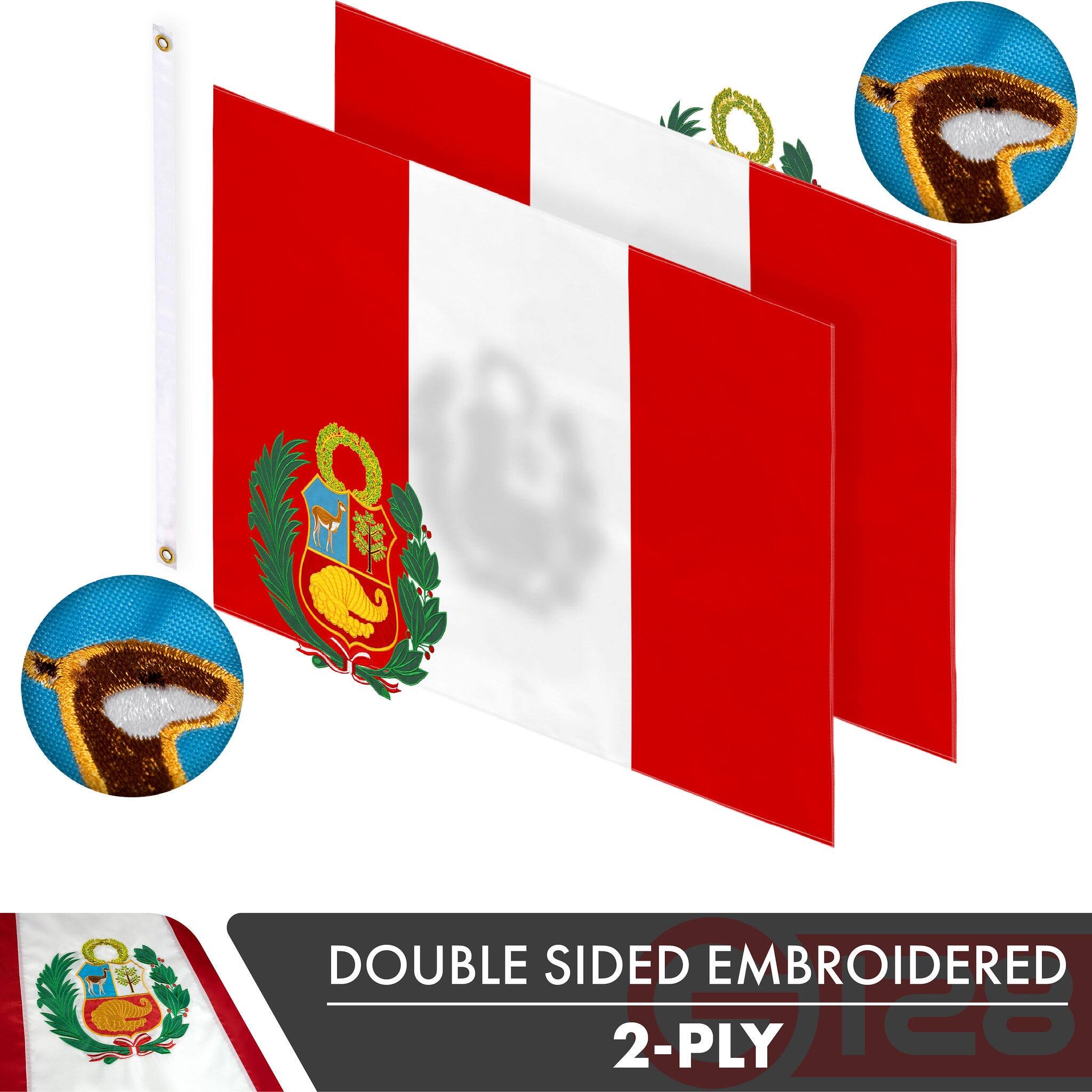 G128 Peruvian Flag 3x5 ft 2 Pack Double Sided Embroidered Polyester ...