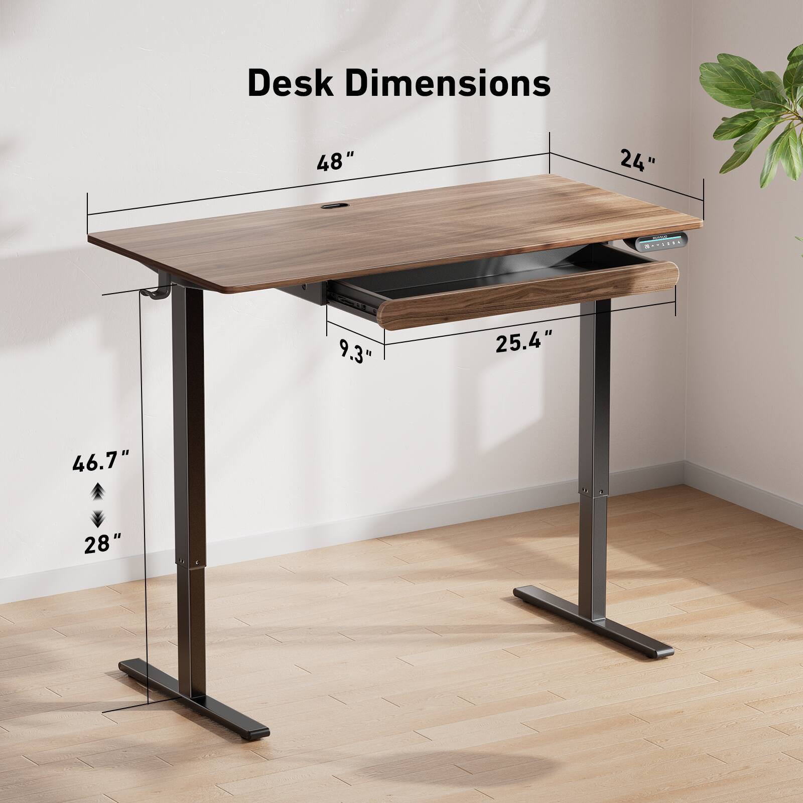 HUANUO Adjustable Standing Desk with Storage Drawer 48″ x 24″ Walnut ...