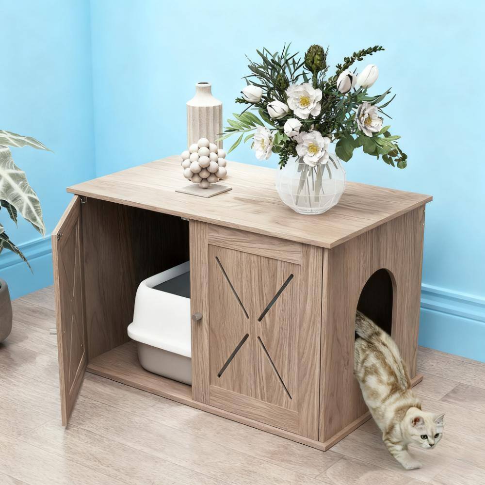 APRILSOUL Cat Hole Cat Washroom Hidden Cat Litter Box Enclosure Walnut ...