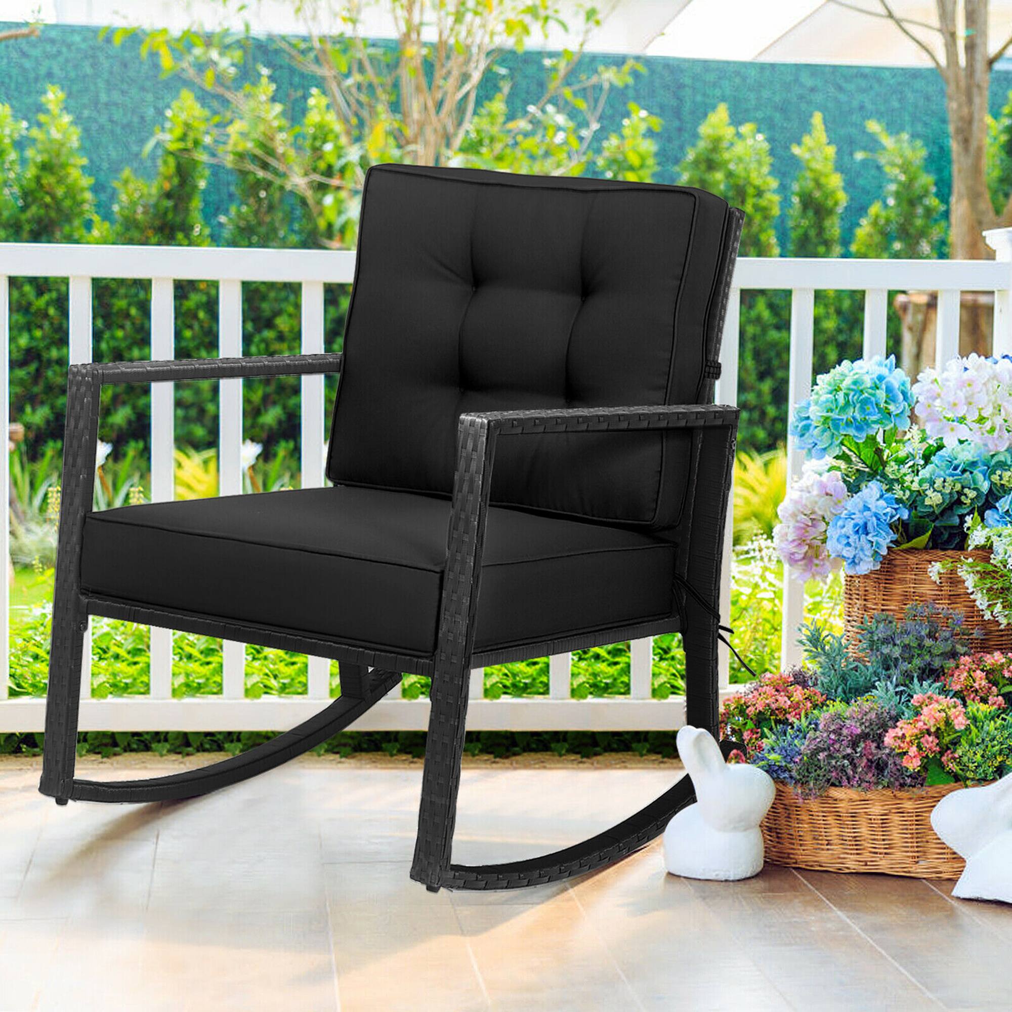 Gymax 2PCS Outdoor Wicker Rocking Chair Patio Rattan Single Chair ...