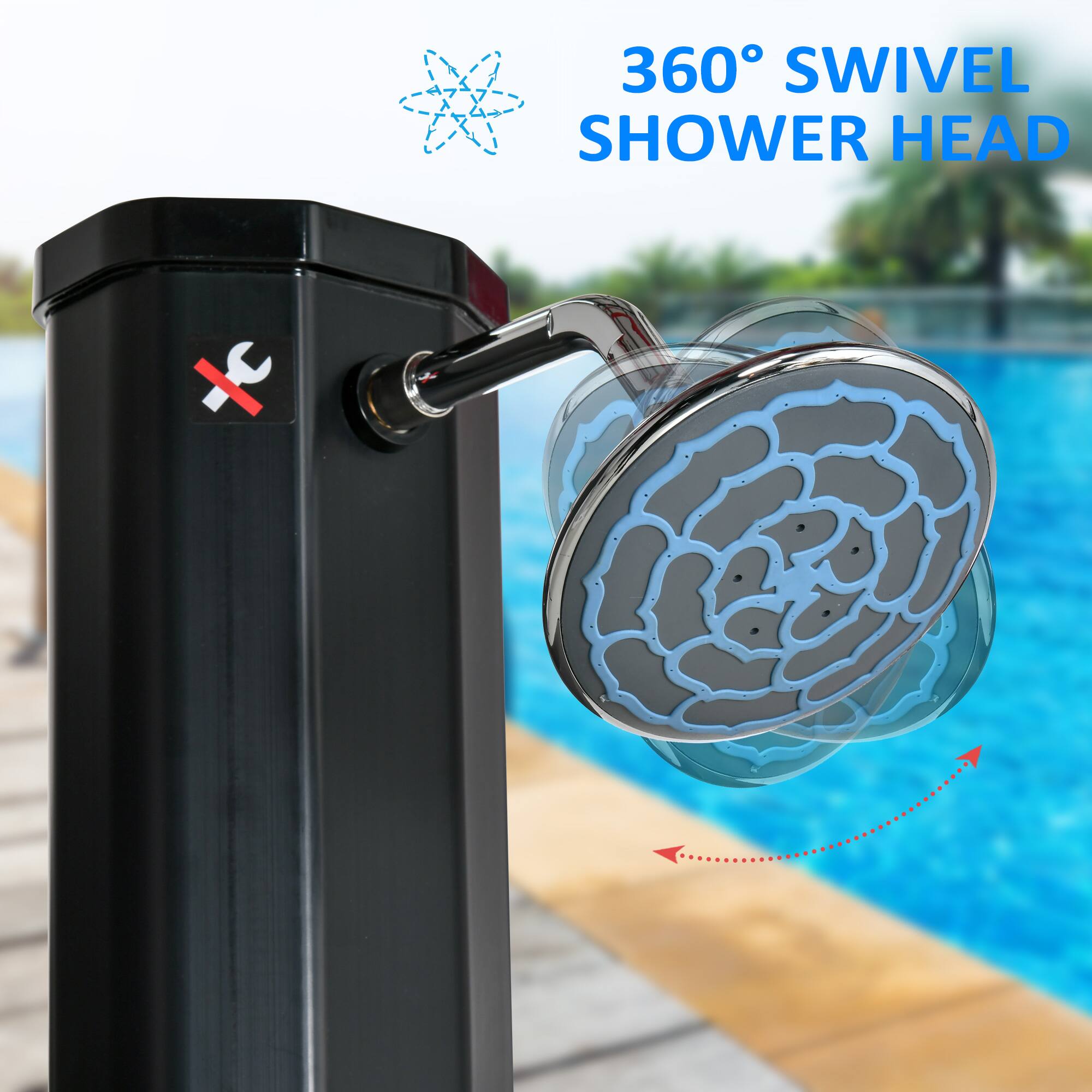 Outsunny 7ft Outdoor Solar Heated Shower with 360 Rotating Shower Head ...