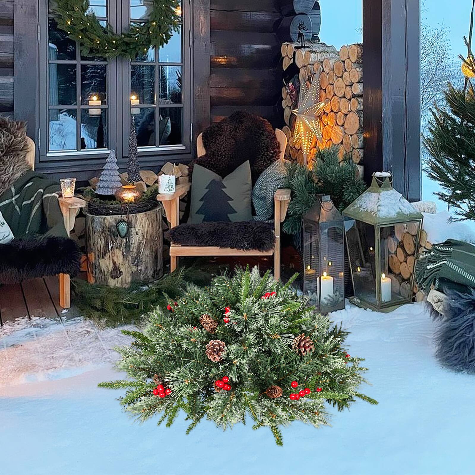 APRILSOUL 20 Inch Christmas Ground Tree with and Pine Needle Branches 220 Tips Pine Cones Red ...