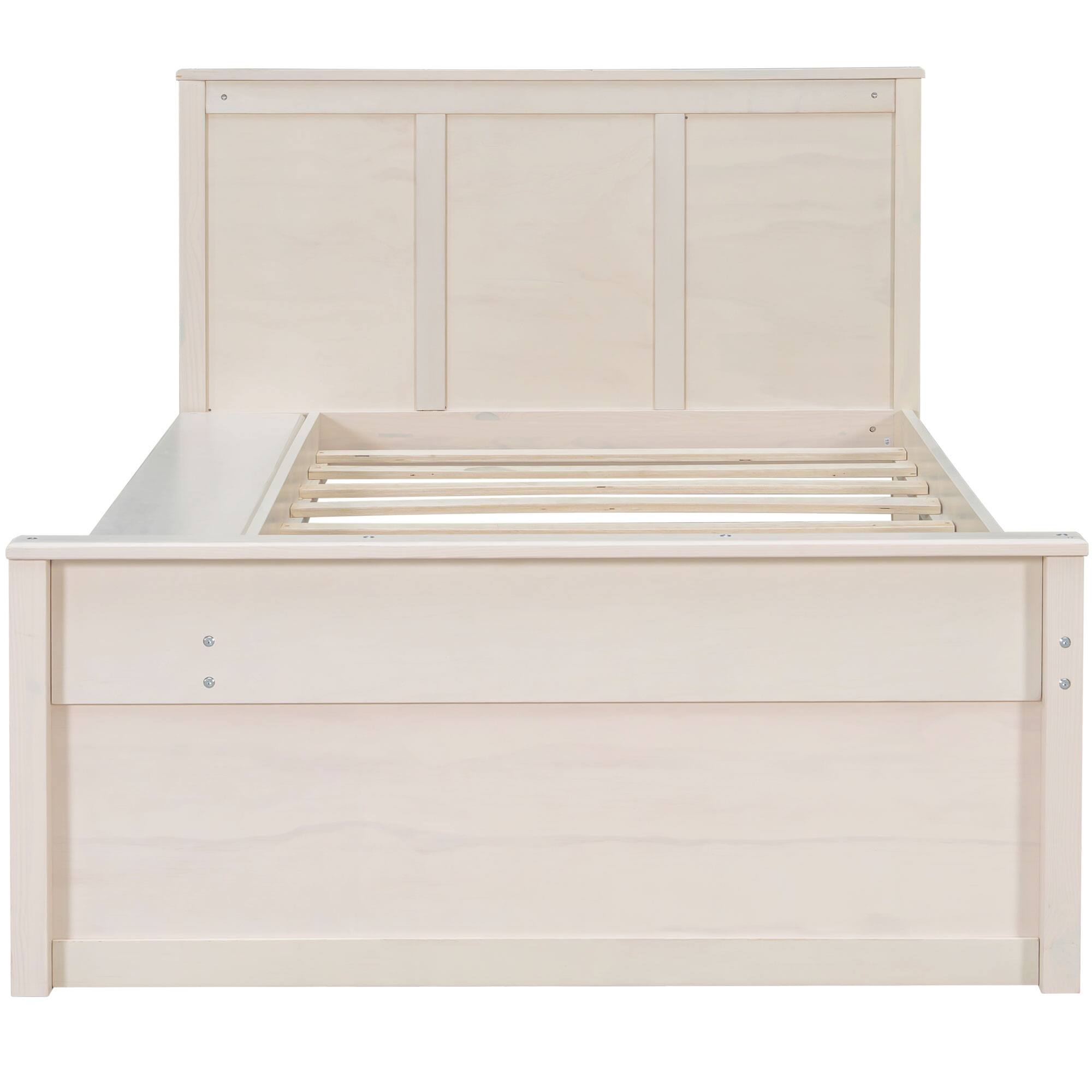 Whisen Wood Platform Bed with Pull Out Trundle and Storage Shelves ...