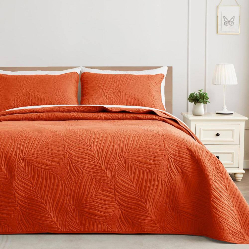 Fabibe Leaf Pattern Quilt Bedding Set Burnt Orange FB-QL617 - Best Buy