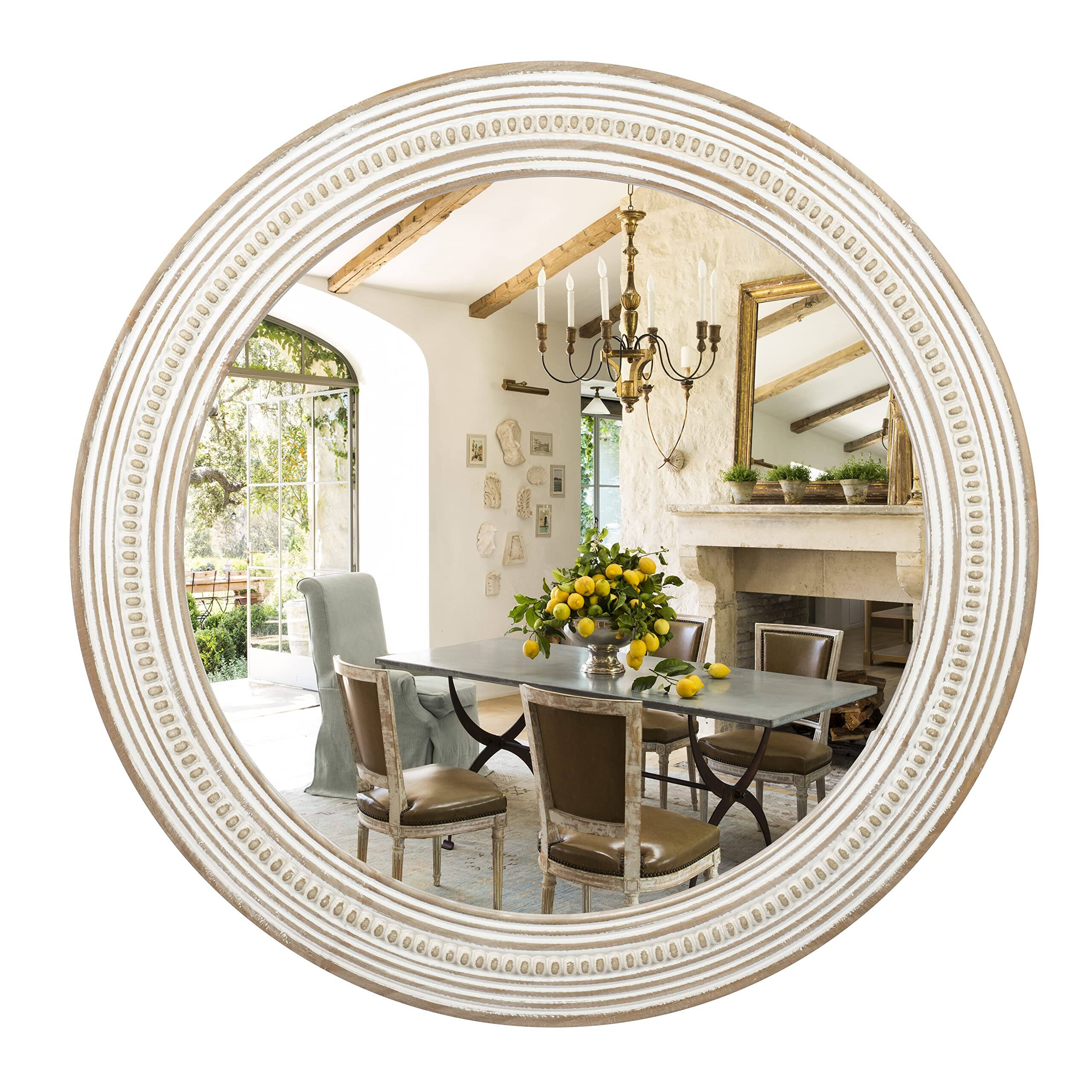HM 1810 Wooden Round Mirror For Wall Decor Farmhouse Rustic Decorative ...