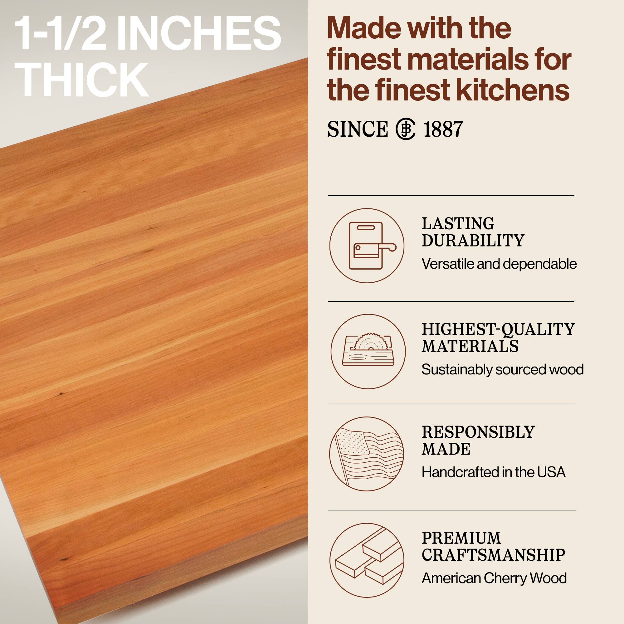 John Boos Butcher Block Kitchen Countertop, 24" x 25" x 1 1/2" Cherry ...