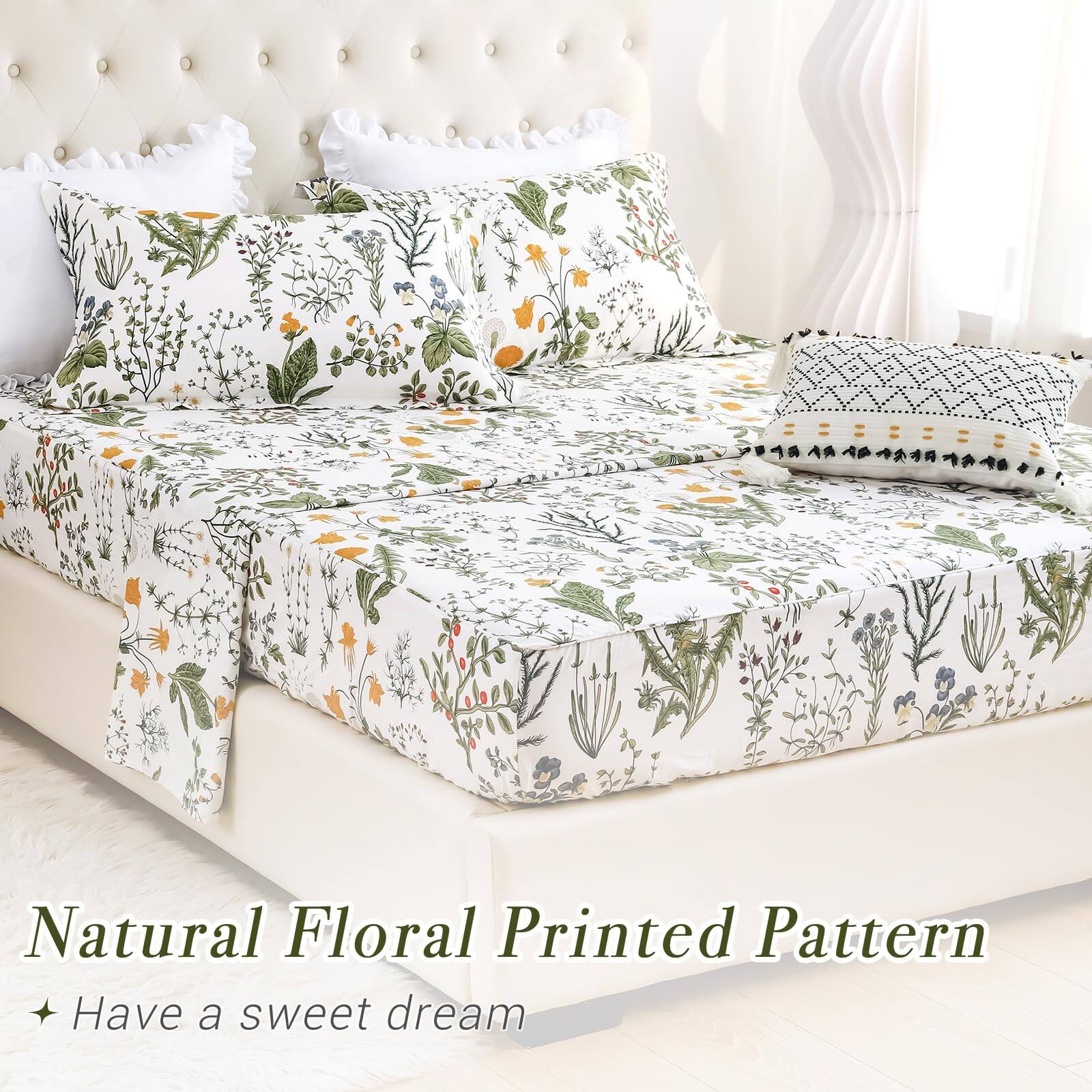 Dapper Styles Cotton Floral Sheet Sets Flowers Leave Plant Pattern ...