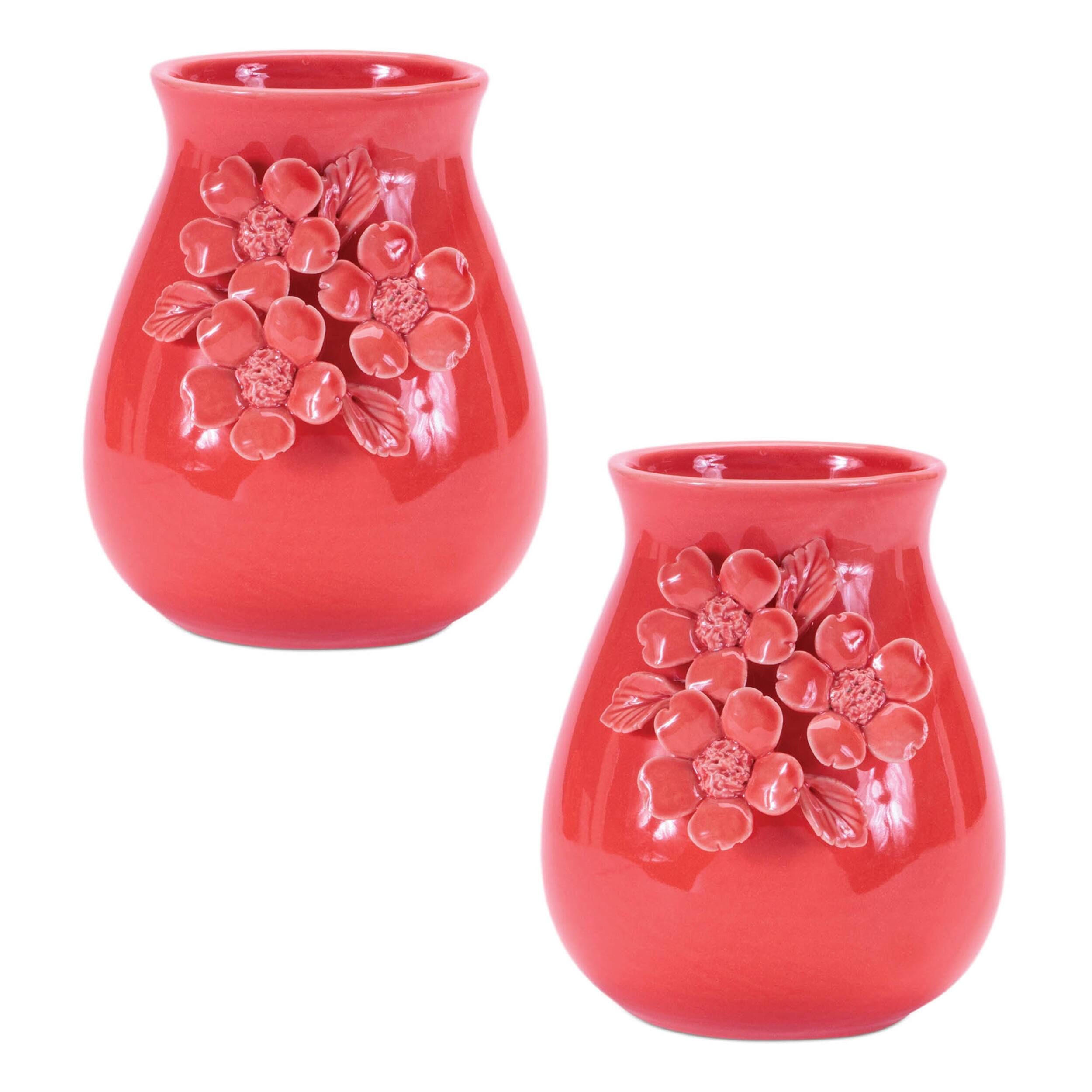 BreeBe Storeware Vase with Floral Accent (Set of 2) Pink 96365DS - Best Buy