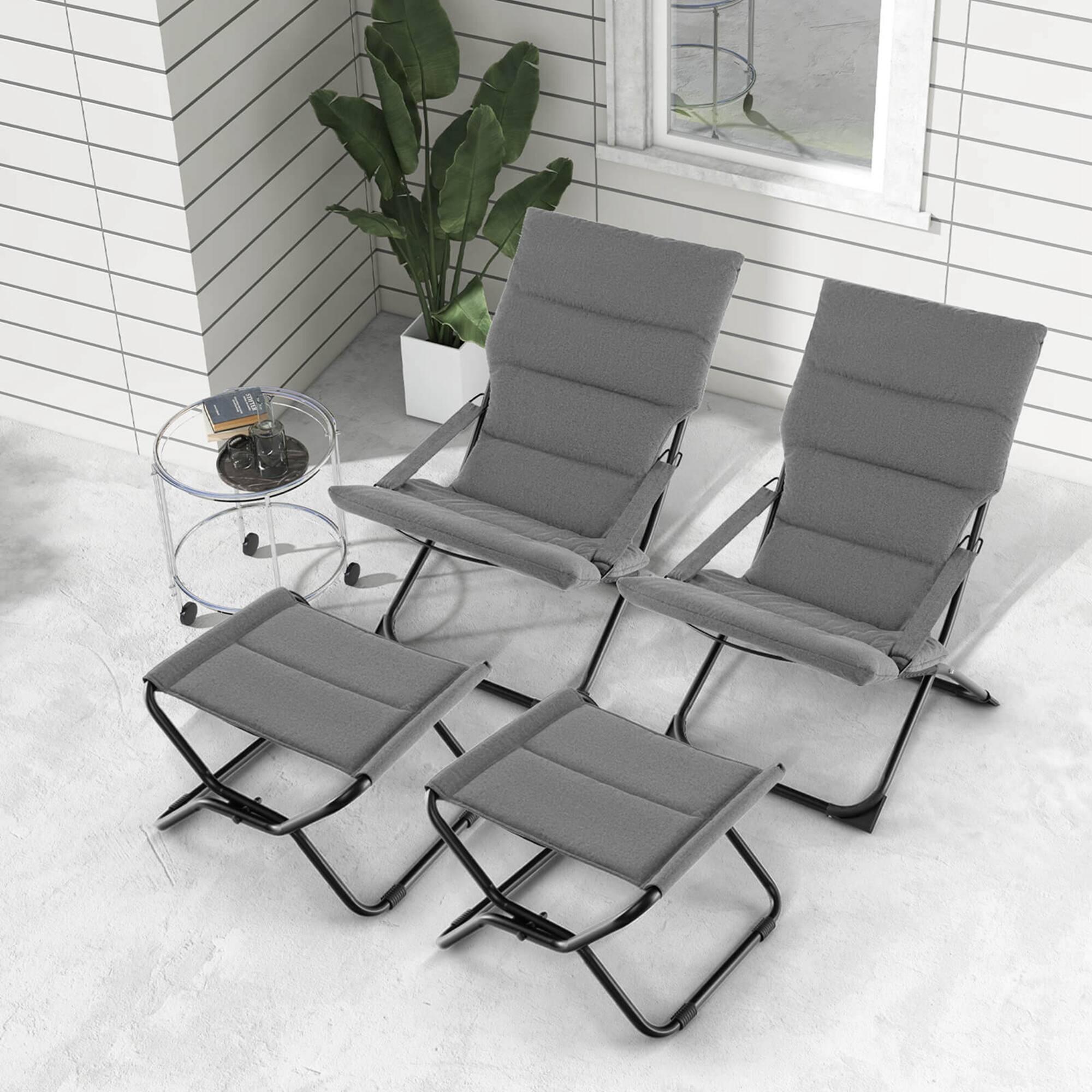 Costway Patio Folding Sling Chair with Ottoman Footrest & Removable ...