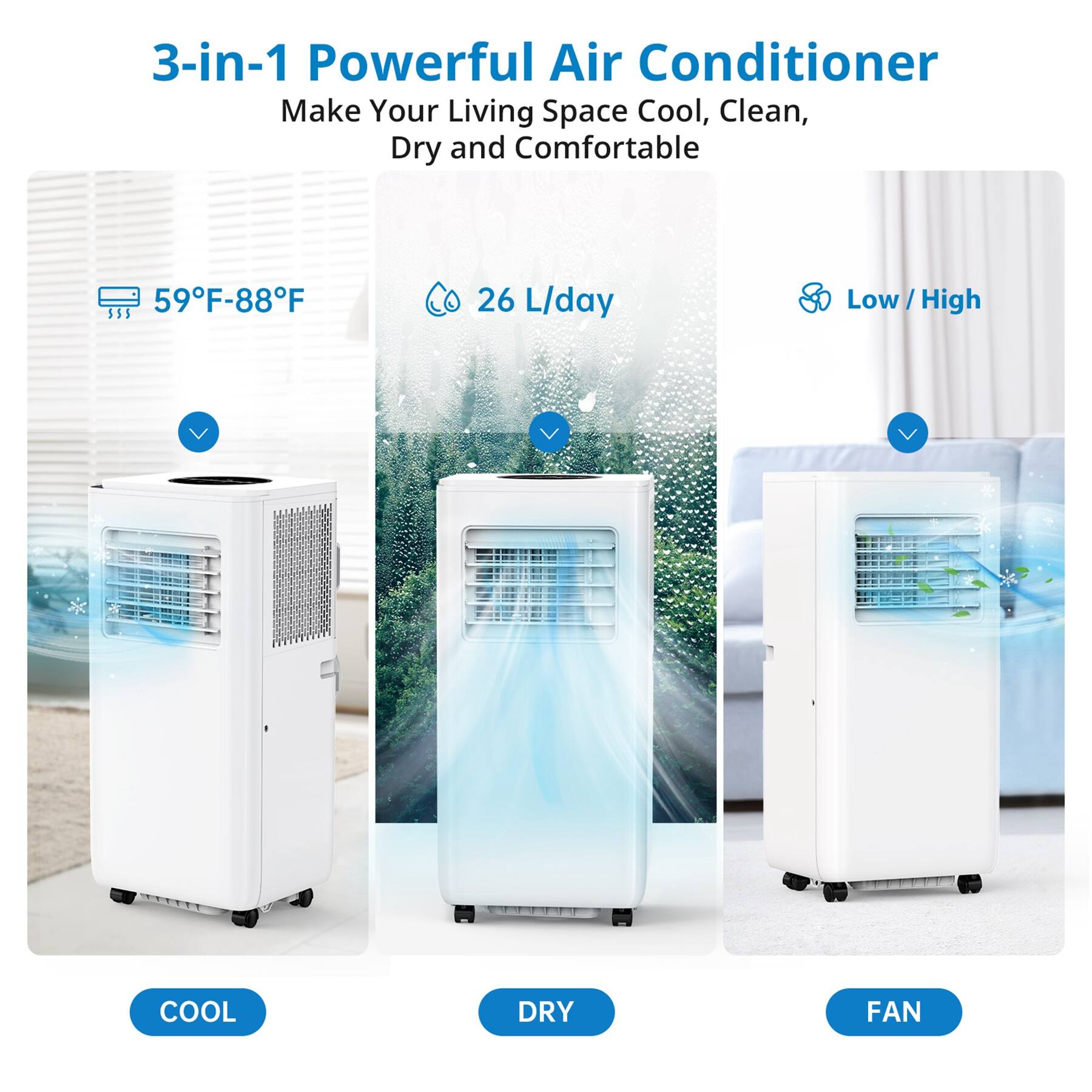 Acekool Portable AC Unit 8000BTU ASHRAE 3 In 1 Portable Air Conditioner ...
