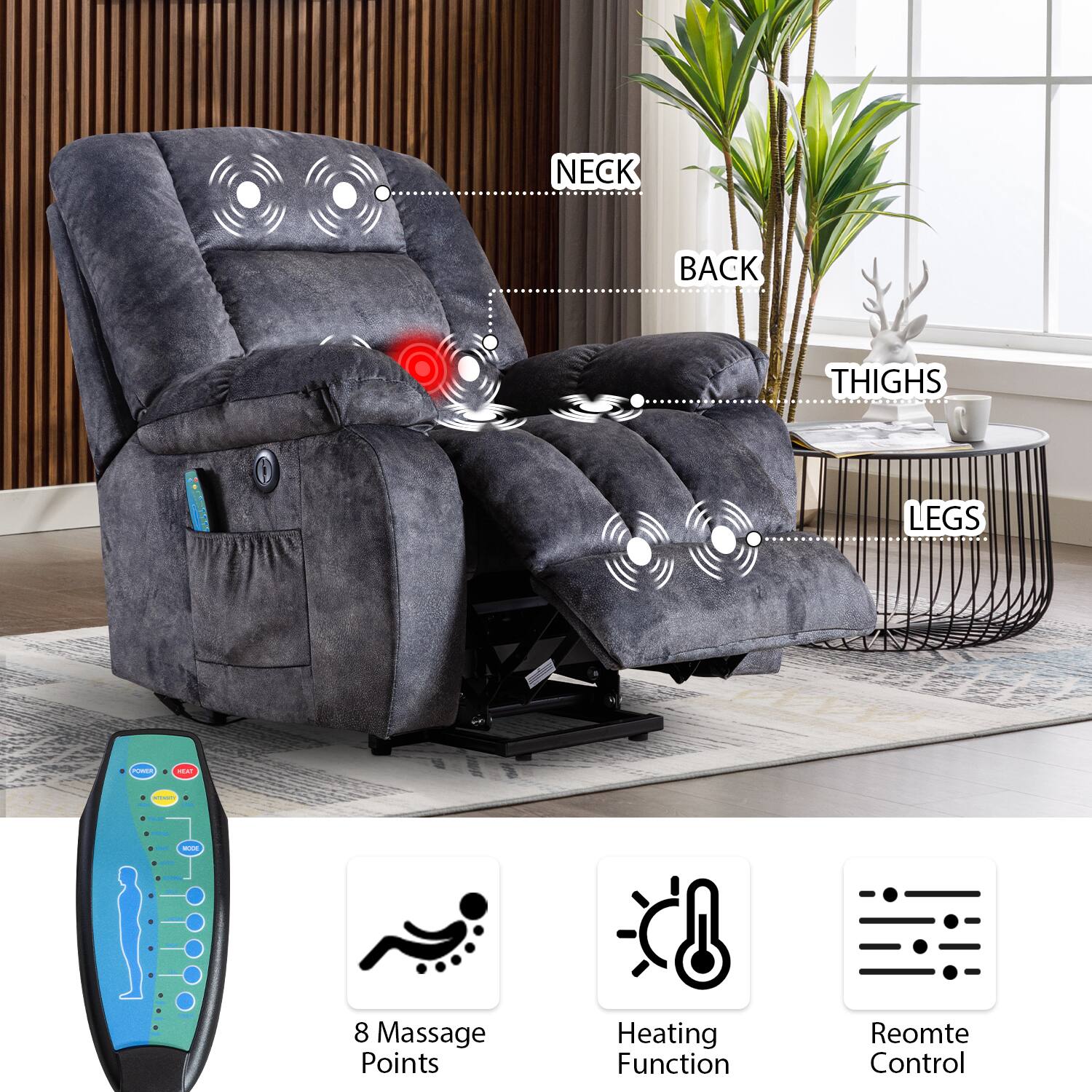 Bestier 39 Oversized Microfiber Power Lift Recliner Chair with USB and 8 Heated Massage Points Gray USUSBBYCZUS L501939Q GREYBT M Best Buy