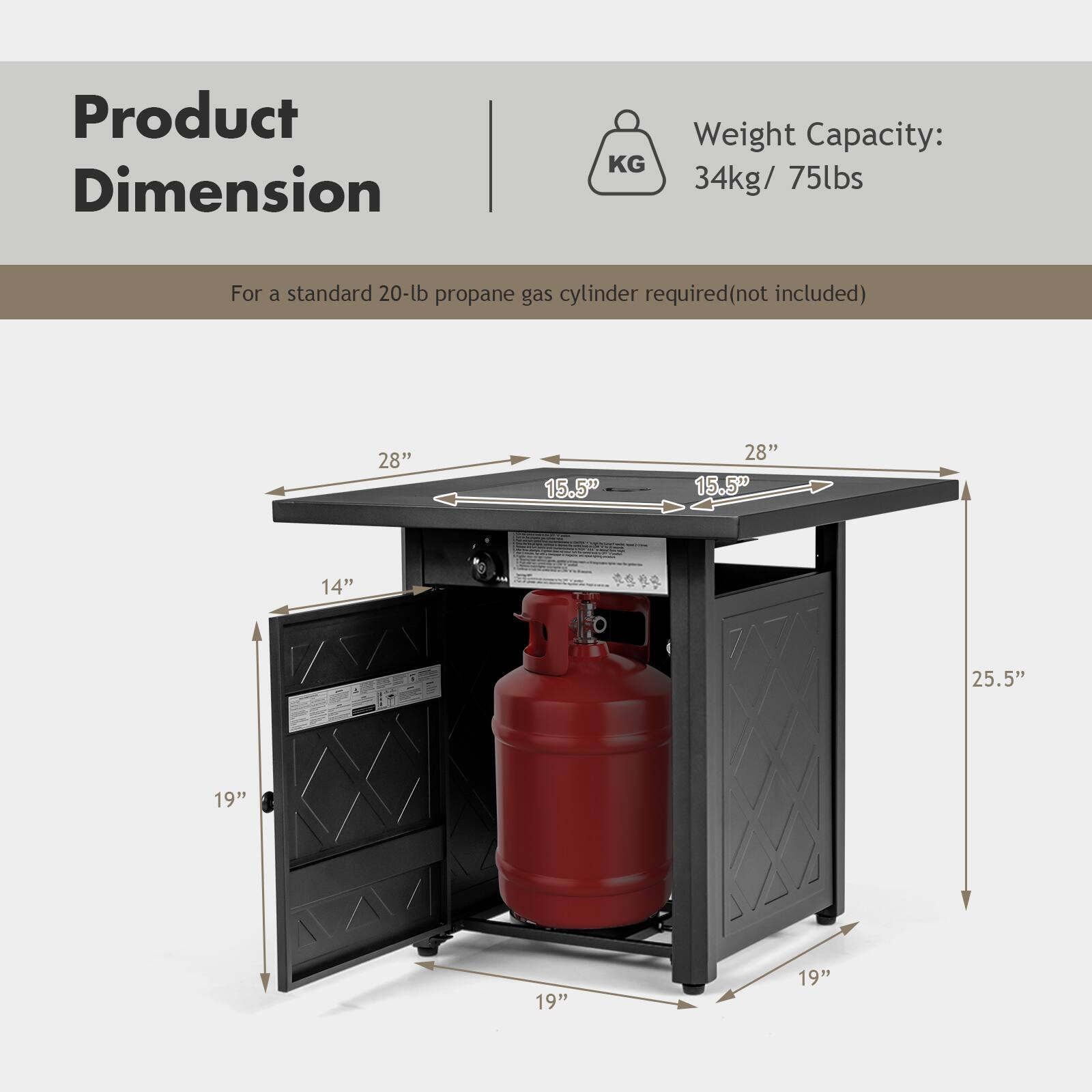 Sugift 28 Inch Propane 50000 BTU Patio Square Gas Fireplace with Lava ...