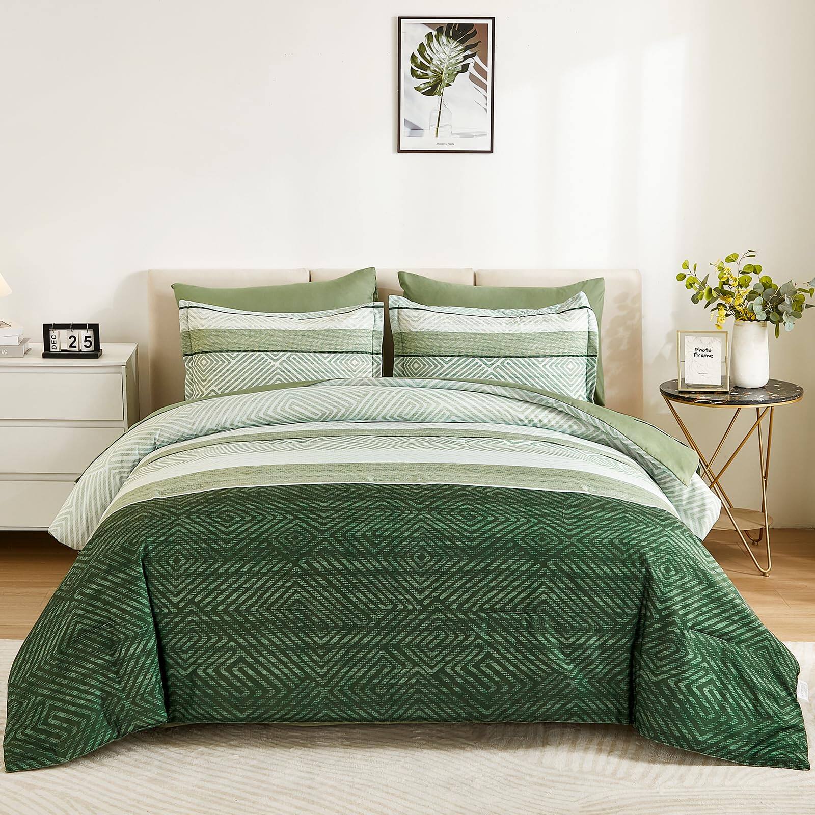 Stylel Star Christmas Olive Green Striped Comforter Set Queen Size 7 ...