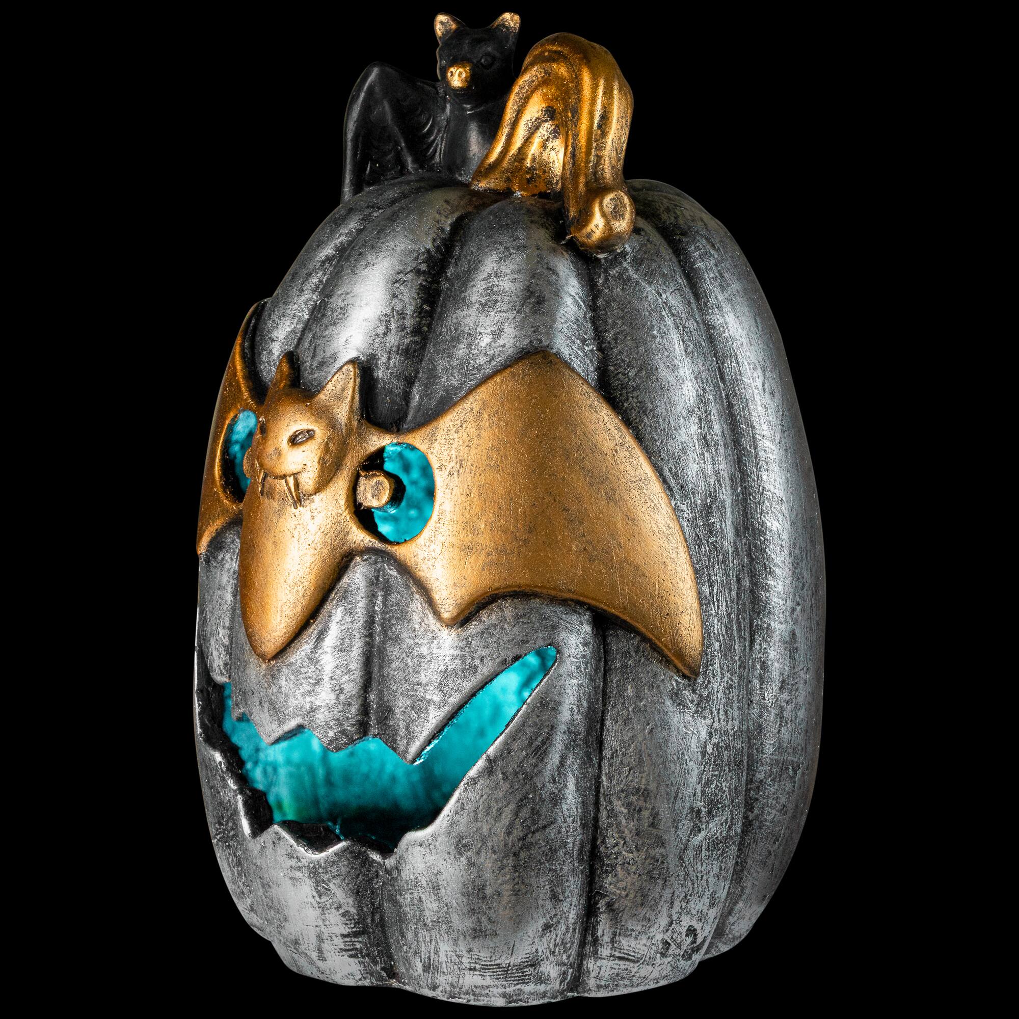 Northlight Lighted Metallic Jack O Lantern in Bat Mask Halloween ...