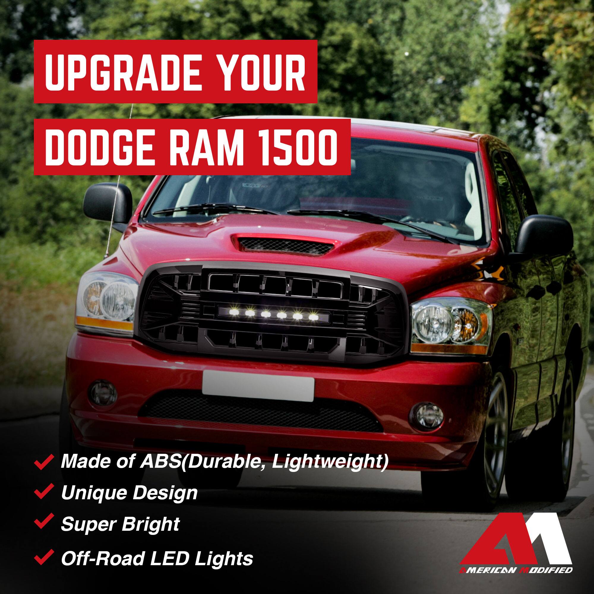 AMERICAN MODIFIED Armor Grille for 2006 to 2008 Dodge Ram 1500 Glossy ...