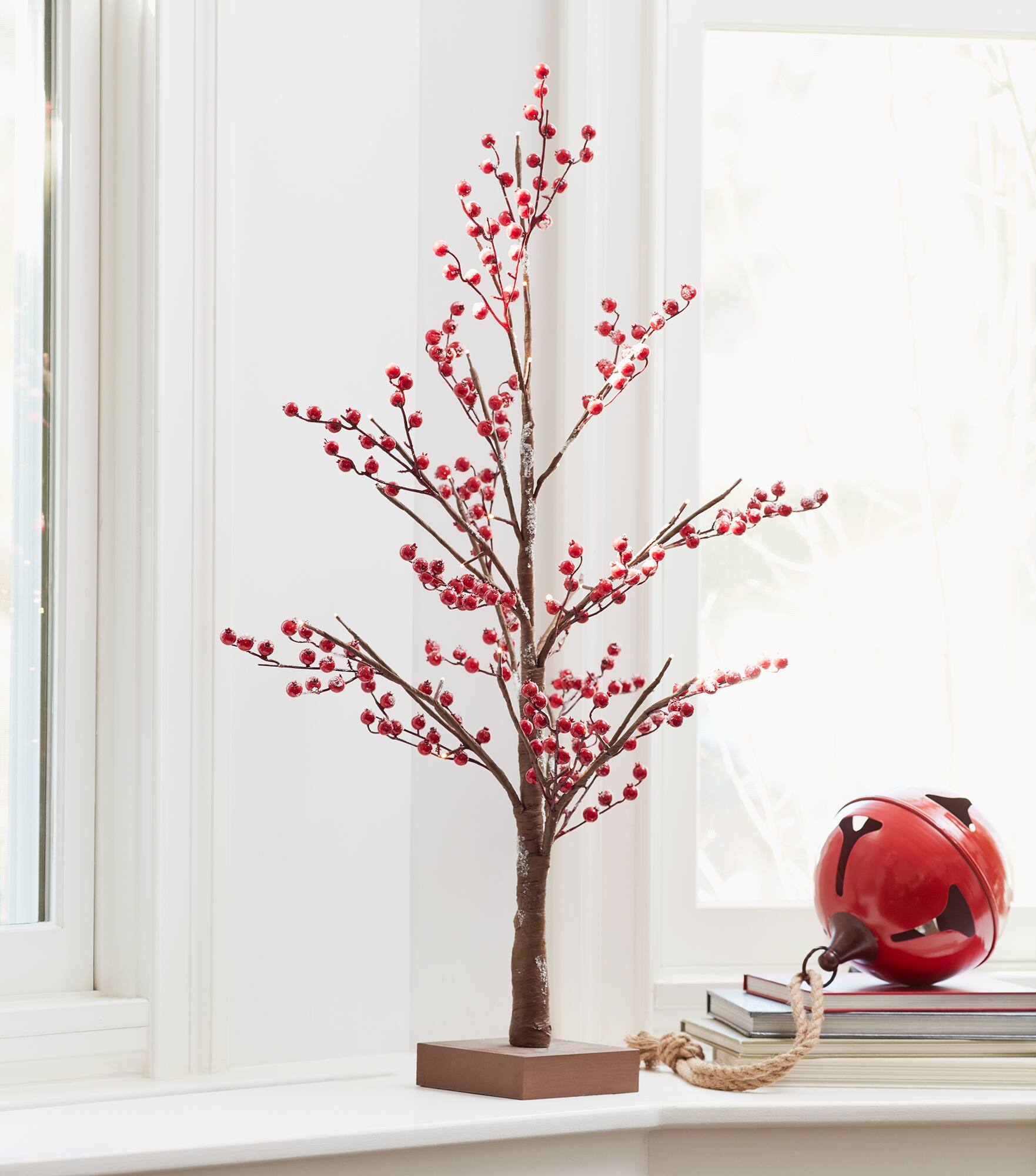 BreeBe LED Lighted Frosted Berry Twig Tree with Base 38"H Red, Brown ...
