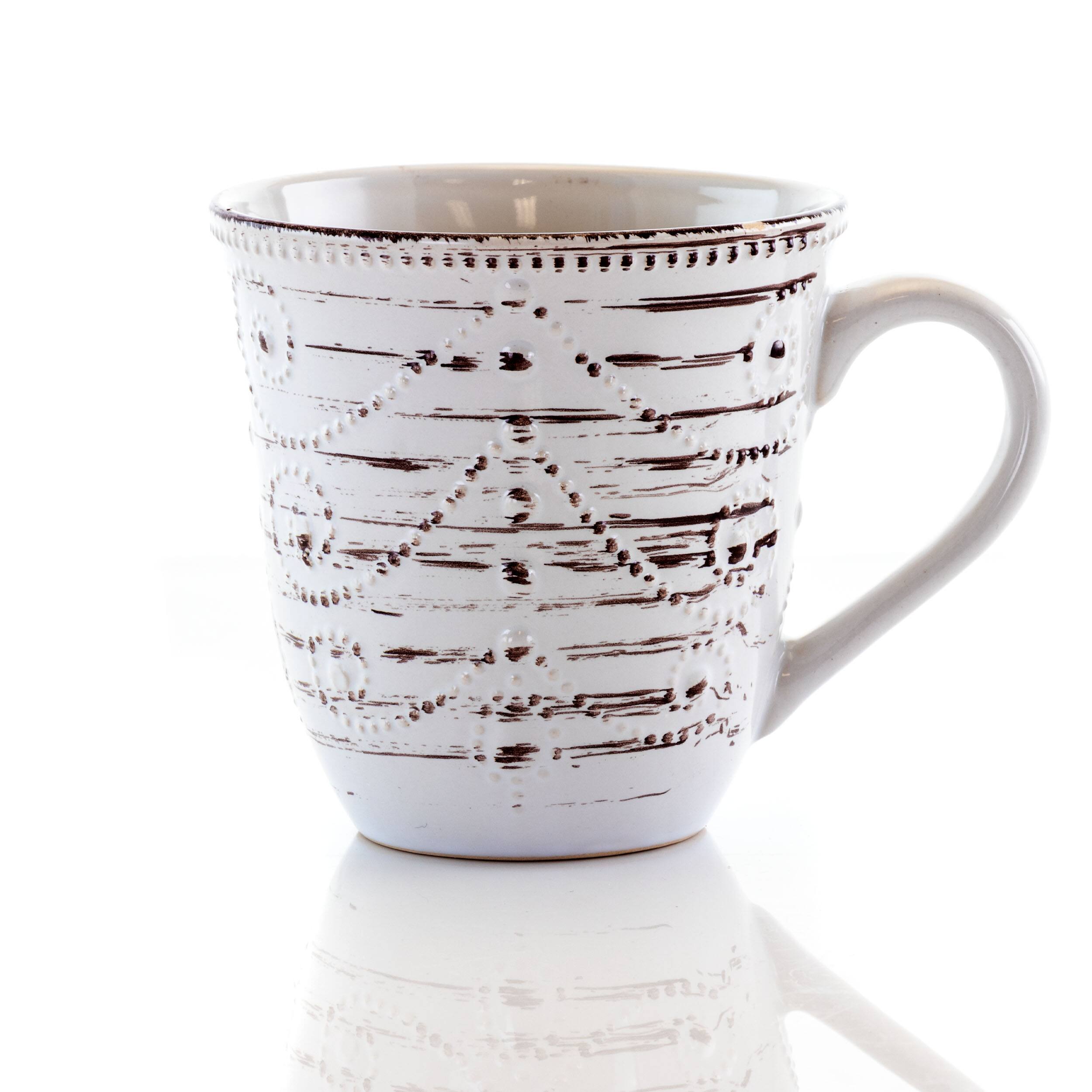 Elama Rustic Birch 16 Piece Stoneware Round Dinnerware Set White ...