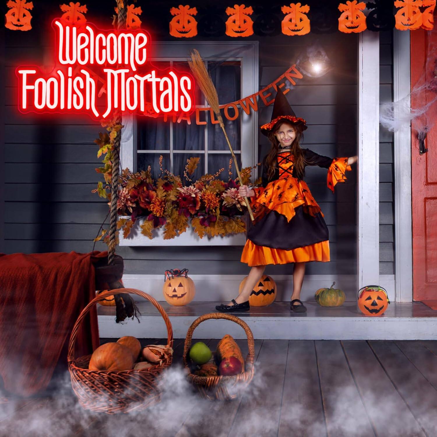 Auledio Welcome Foolish Mortals Neon Sign,Dimmable Spooky Gothic ...