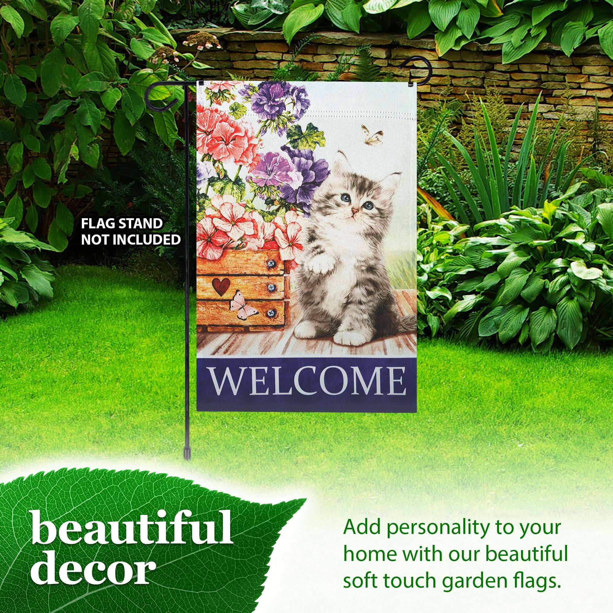 G128 Welcome Kitten and Flowers Garden Flag 12 x 18 in Double Sided ...