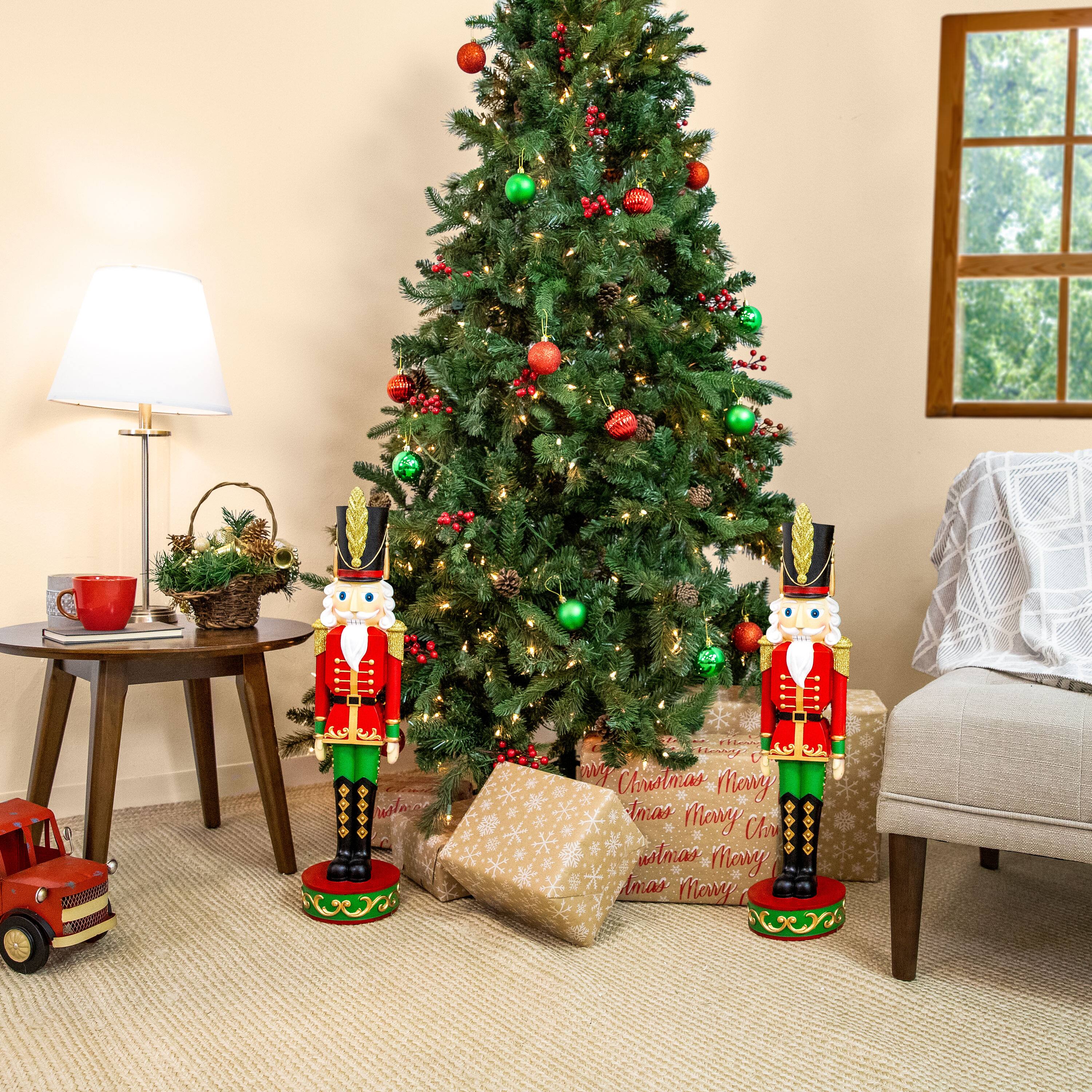 Sunnydaze Kristoff the Christmas Nutcracker Soldier 2 Statues 29" Red ...