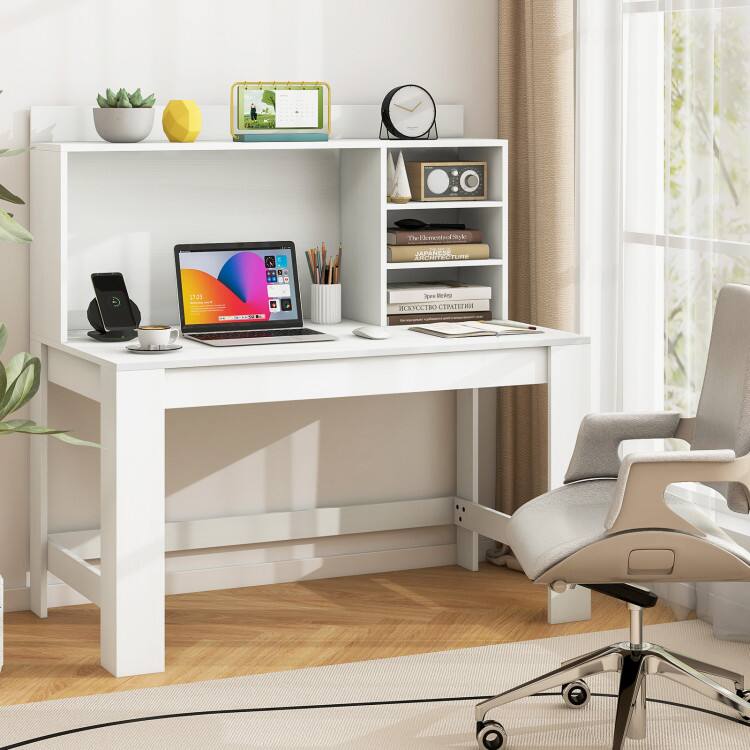 SlickBlue Modern Writing Desk with Hutch and Open Storage Shelves for ...